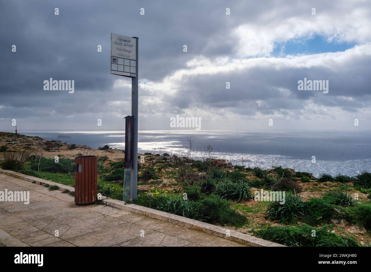 Bus stop at Dingli Cliffs, Malta Stock Photo - Alamy