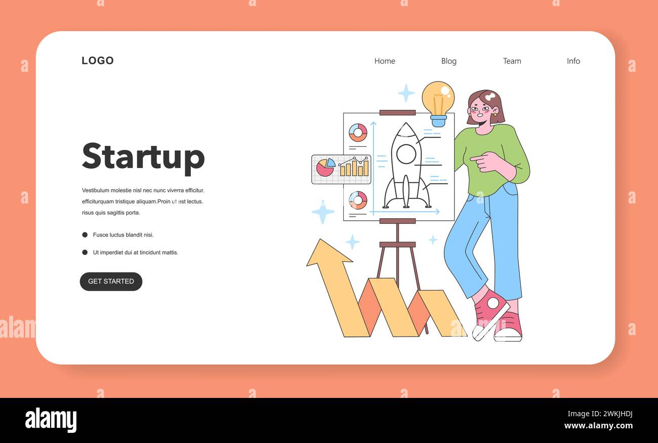 Business growth concept. Woman with a chart depicting rocket launch ...