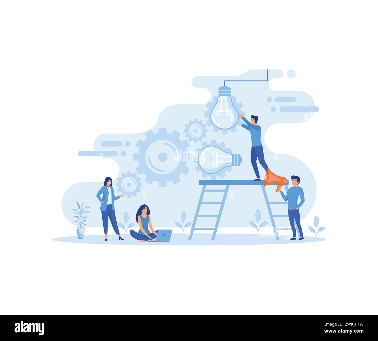 Entrepreneurs and teamwork. Creative light bulb and gear abstract ...