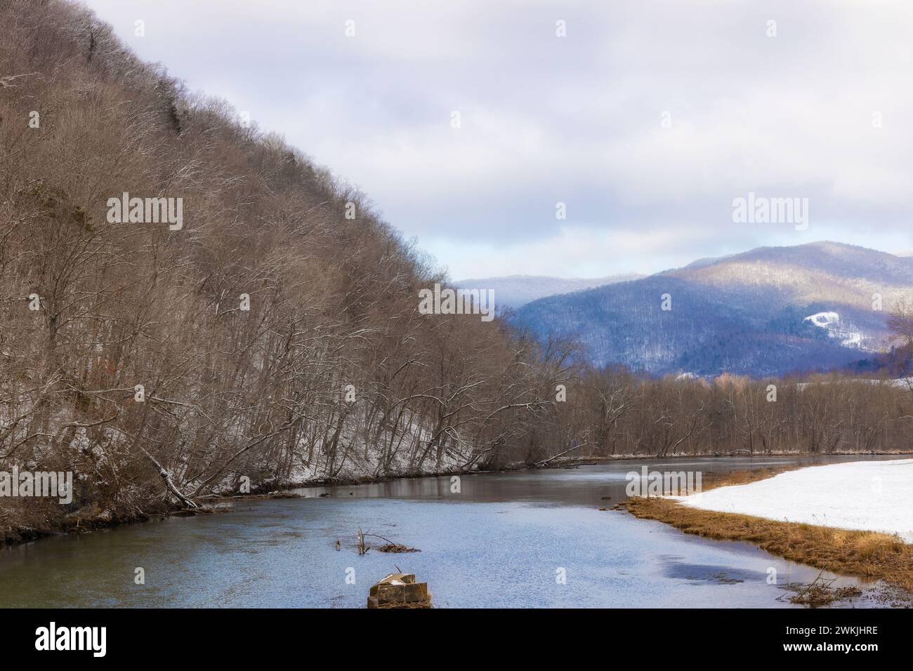Winter landscape scene along the Watauga River near Elizabethton ...