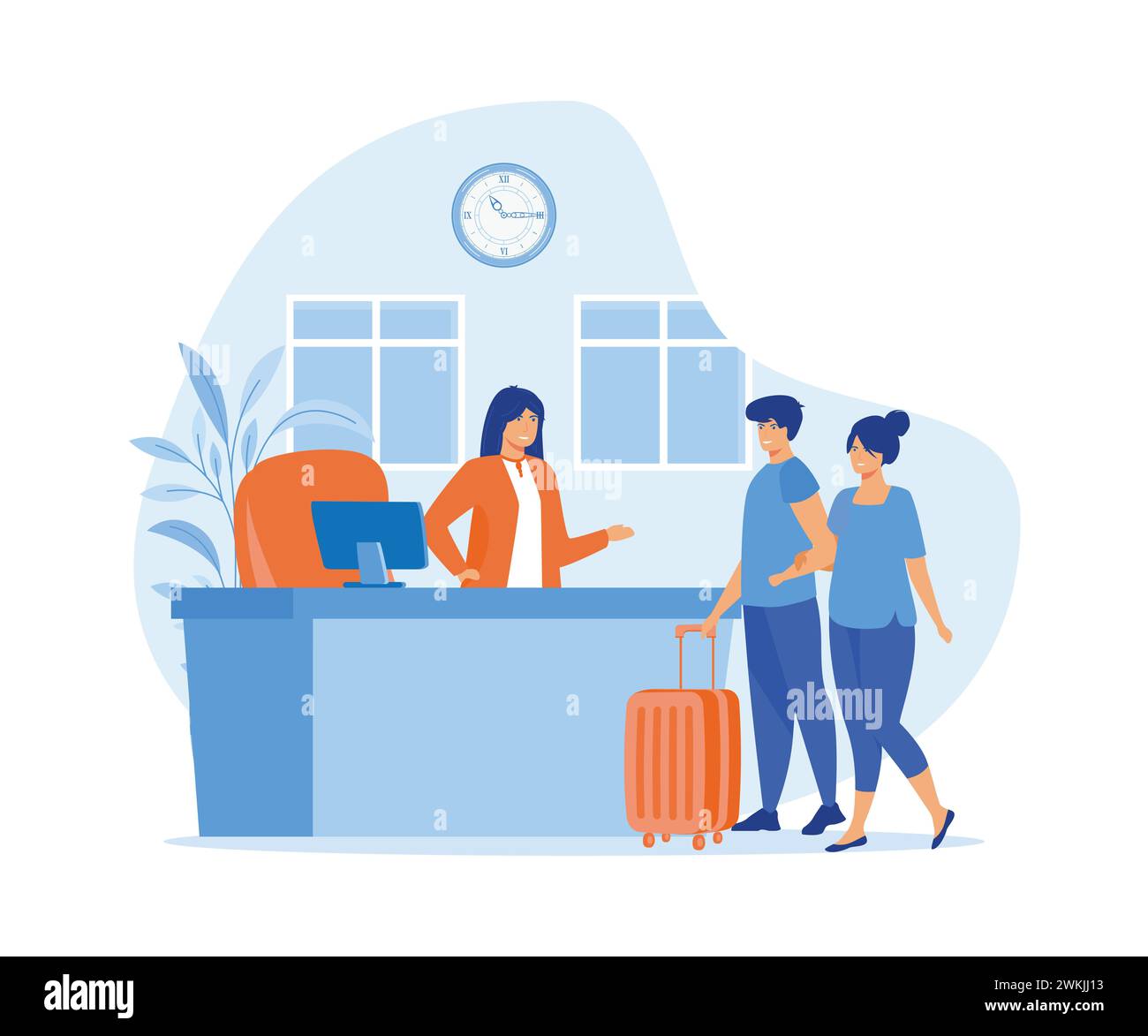 Girl standing in hotel lobby Stock Vector Images - Alamy