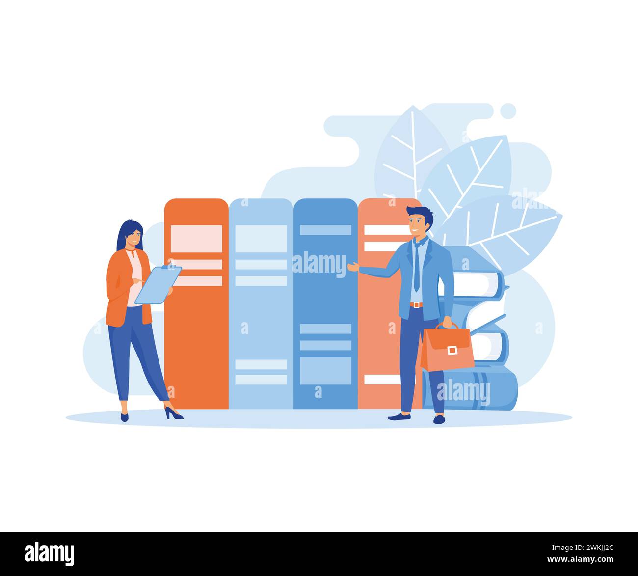 Business people on backdrop of huge files of documents and accounting ...