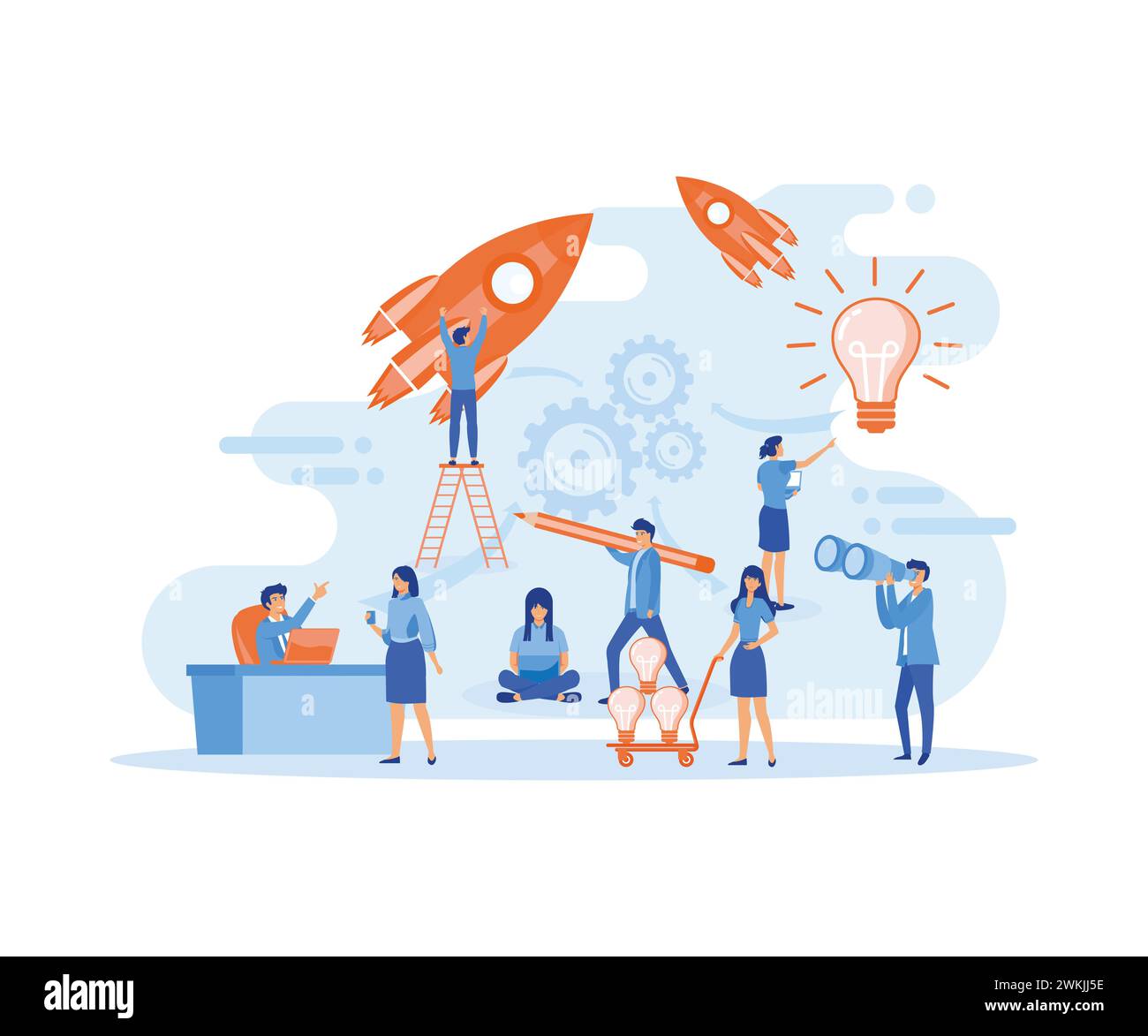 Group of young business people collaborating, solving problems ...