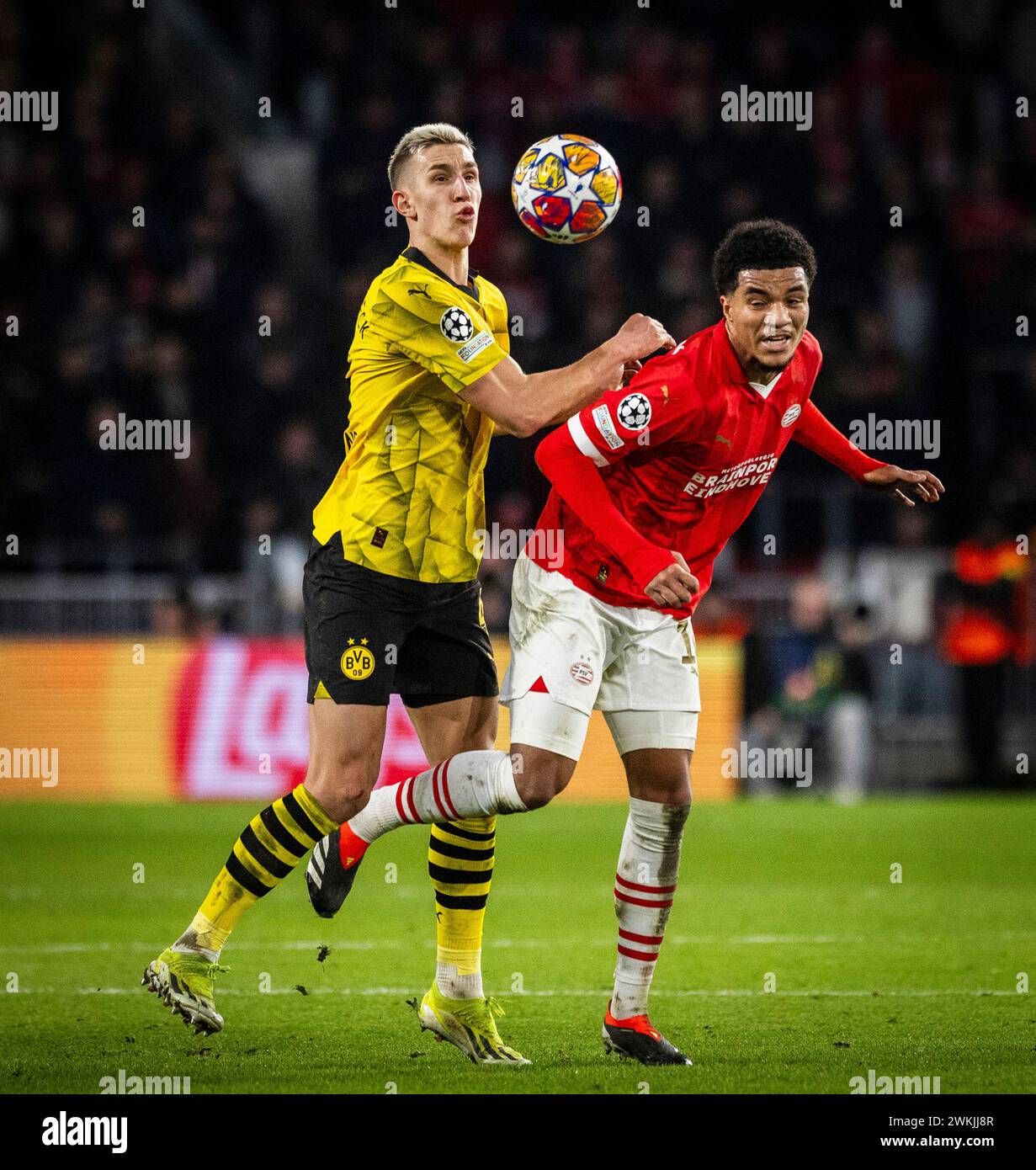 Eindhoven, Netherlands. 20th Feb 2024. Nico Schlotterbeck (BVB) Malik ...