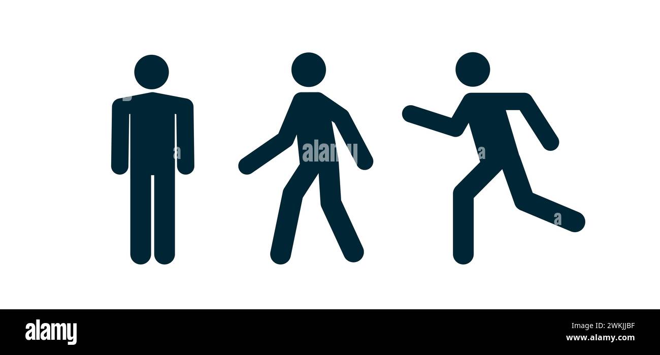 Man stand walk and run pictogram icon. Man pedestrian sign people and ...