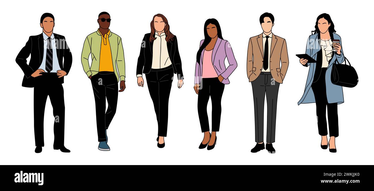 Diverse Business people standing, walking on white Stock Vector Image ...