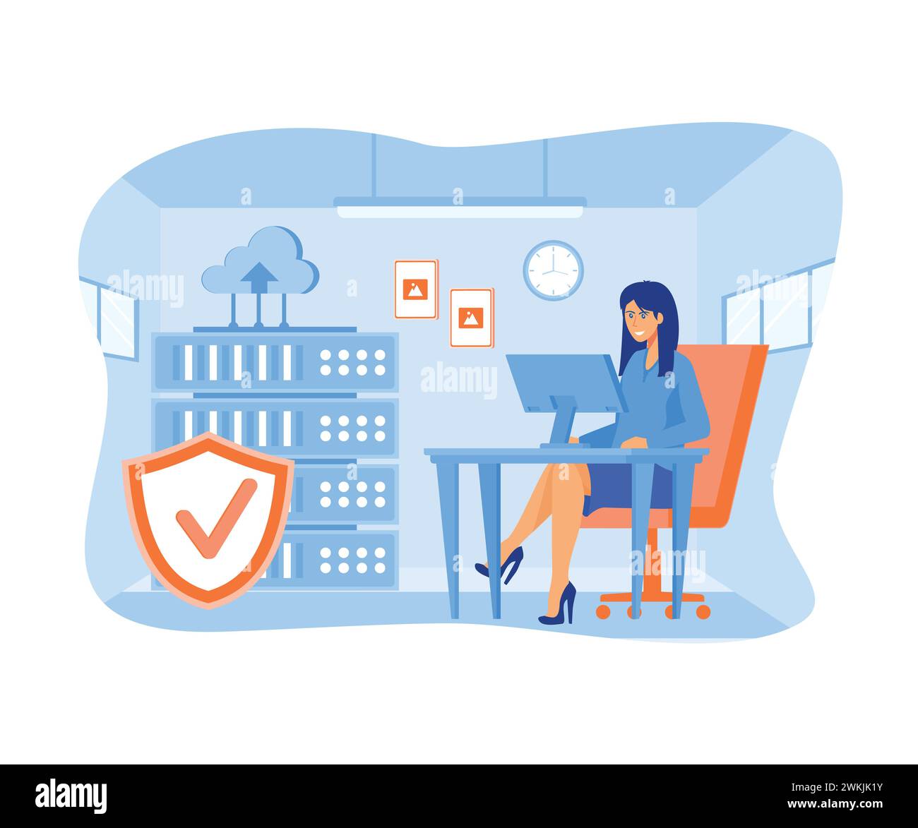 People working on computer and doing technical work with server concept ...