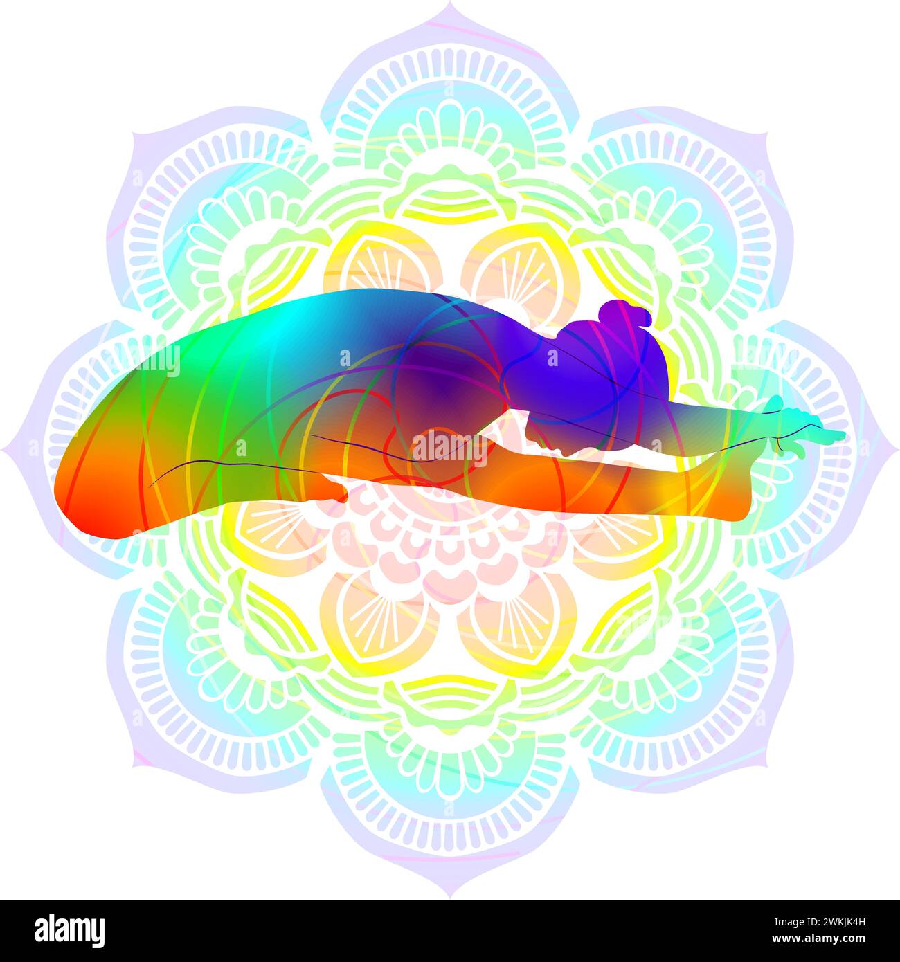 Colorful silhouette of yoga. Janu Shirshasana B. Head to Knee 2 pose ...