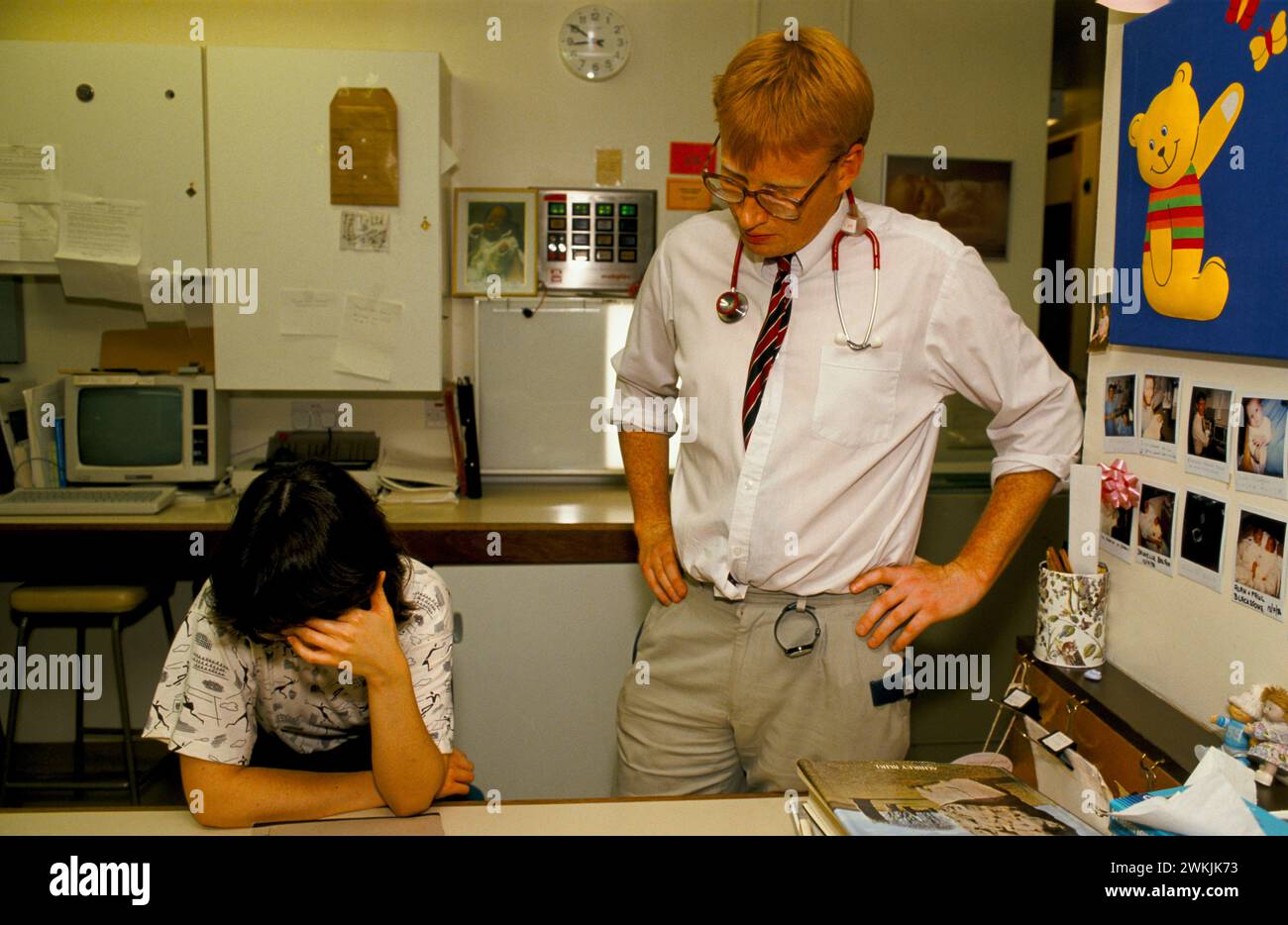 Doctors NHS long working house 1980s UK. Doctor Phil Hammond and a ...