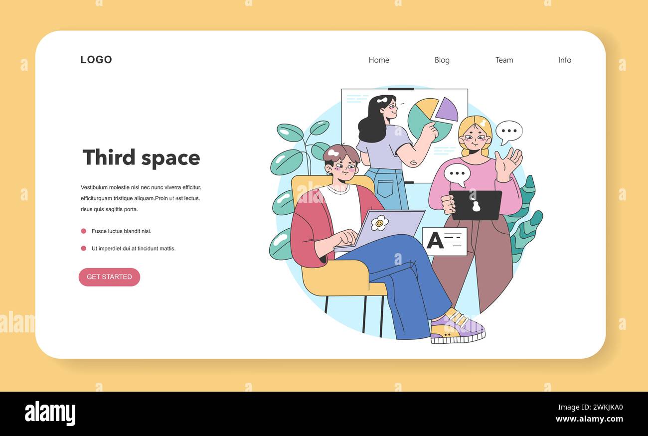 Third place web banner or landing page. Social surroundings, separate ...
