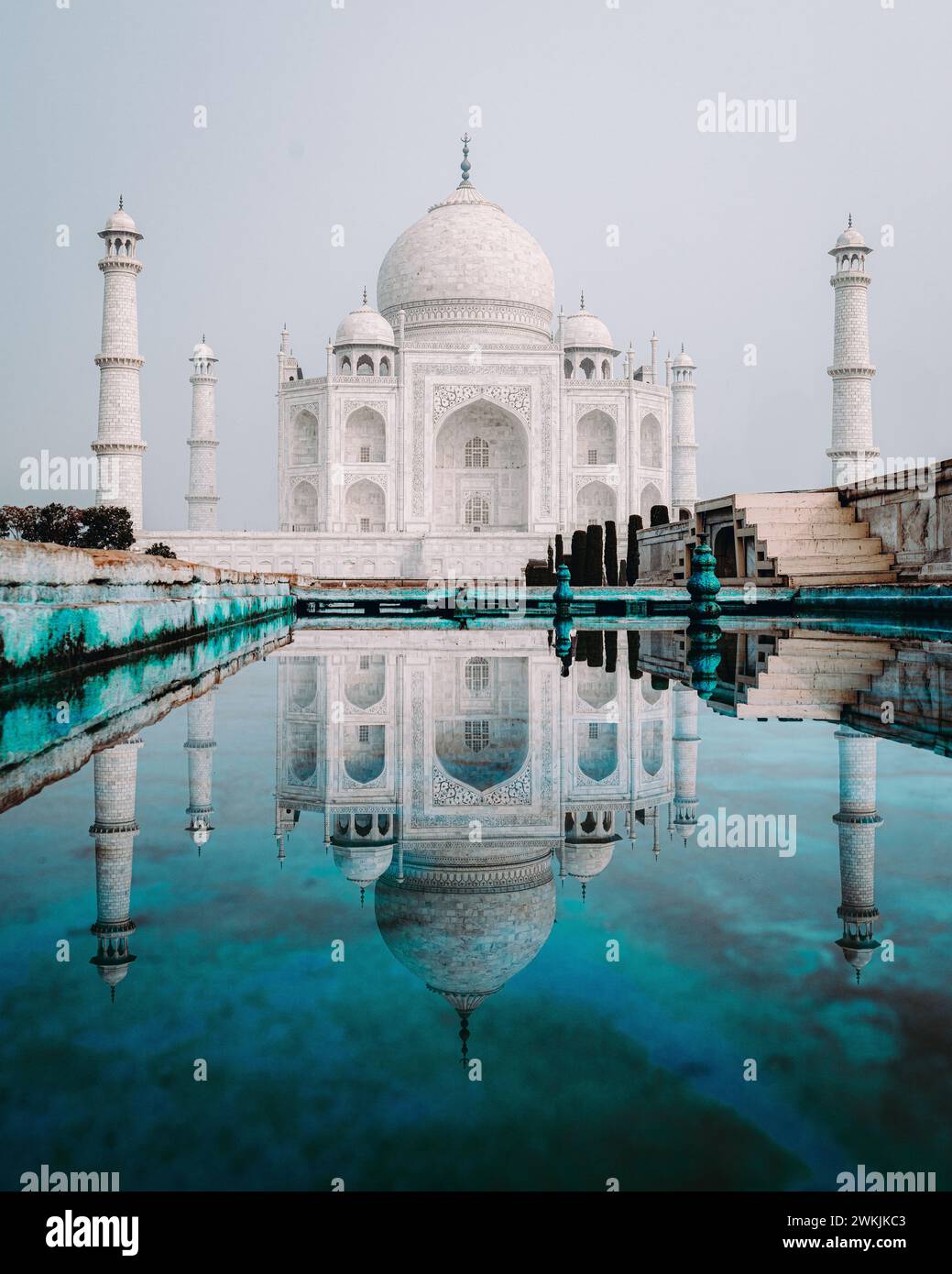Taj Mahal reflection, India white building architecture Stock Photo - Alamy