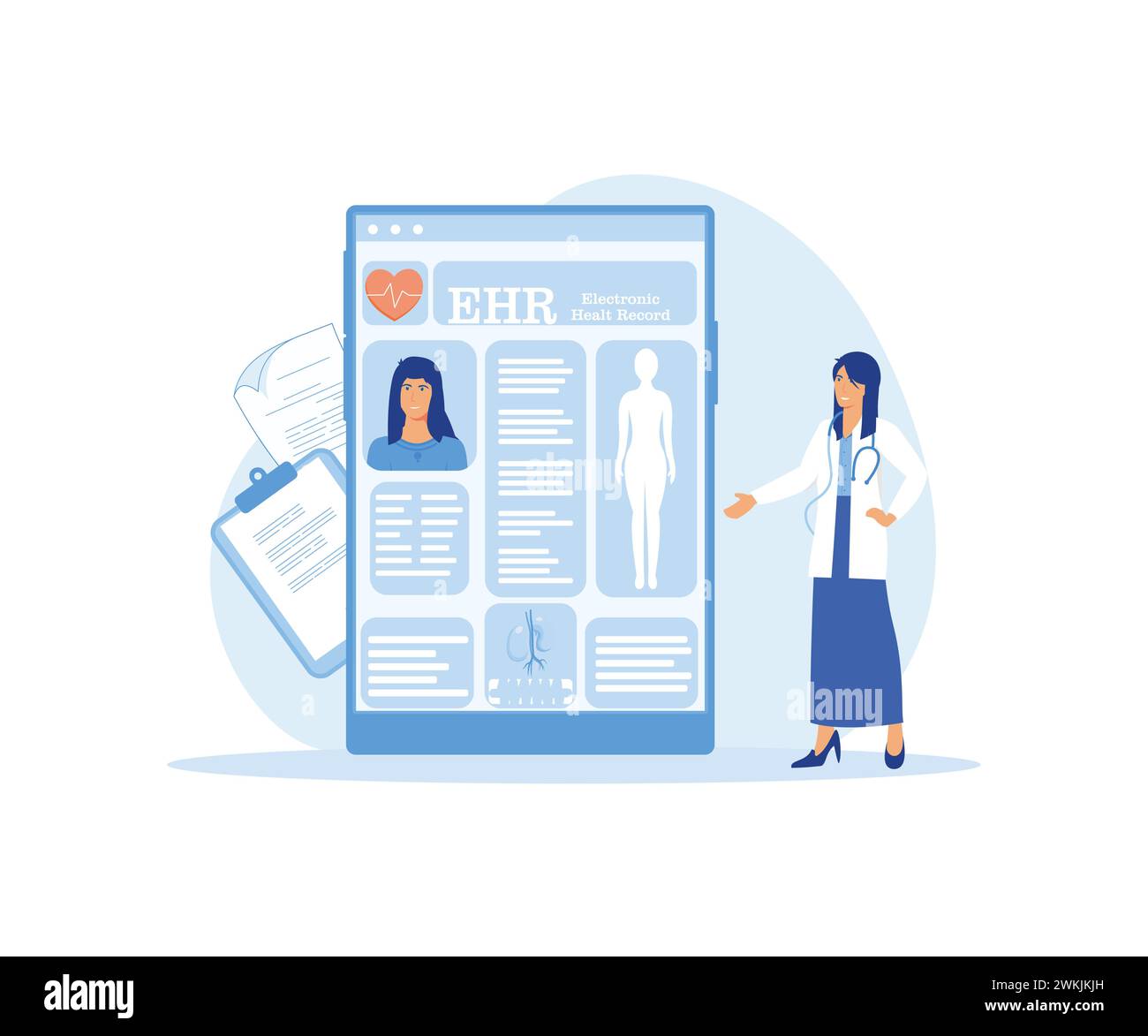 Electronic health record, EHR digital patient tablet chart, female ...