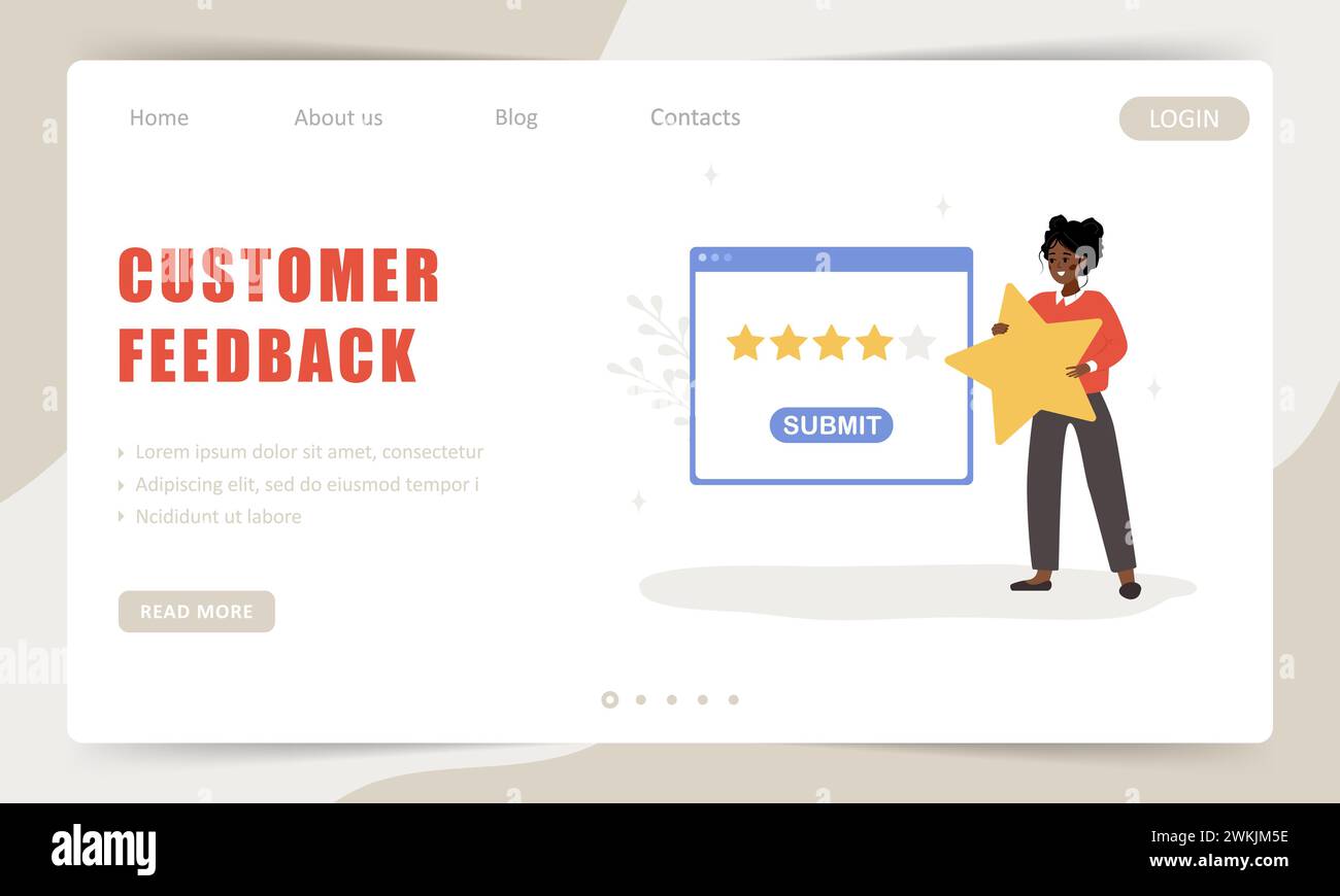 Customer feedback. Landing page template. African woman giving five ...