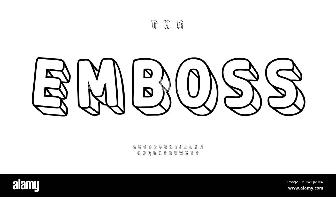 3D cartoonish alphabet embossed shaded outline letters. Handwritten ...
