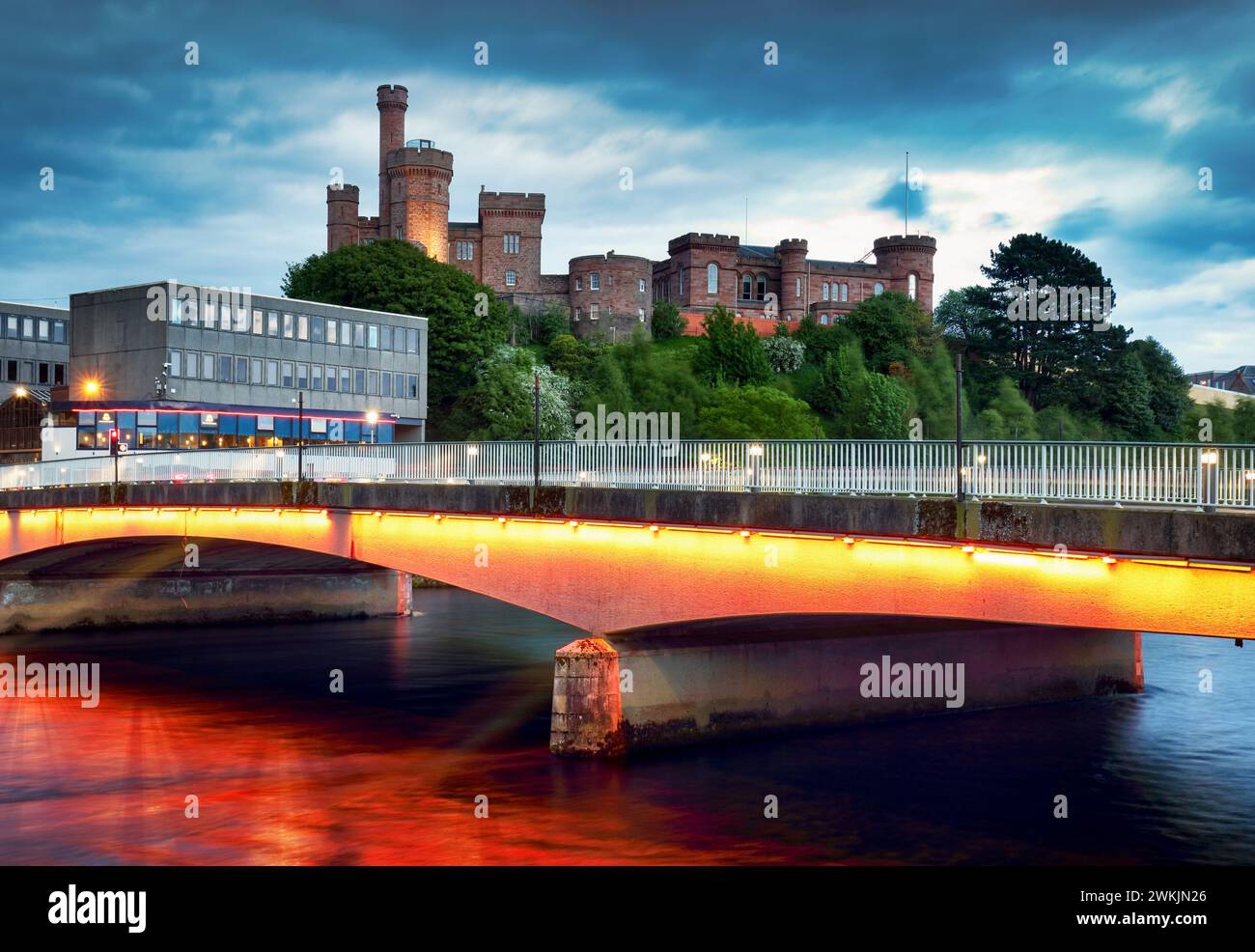 Inverness skyline at night with Ness bridge, Scotland - UK Stock Photo ...