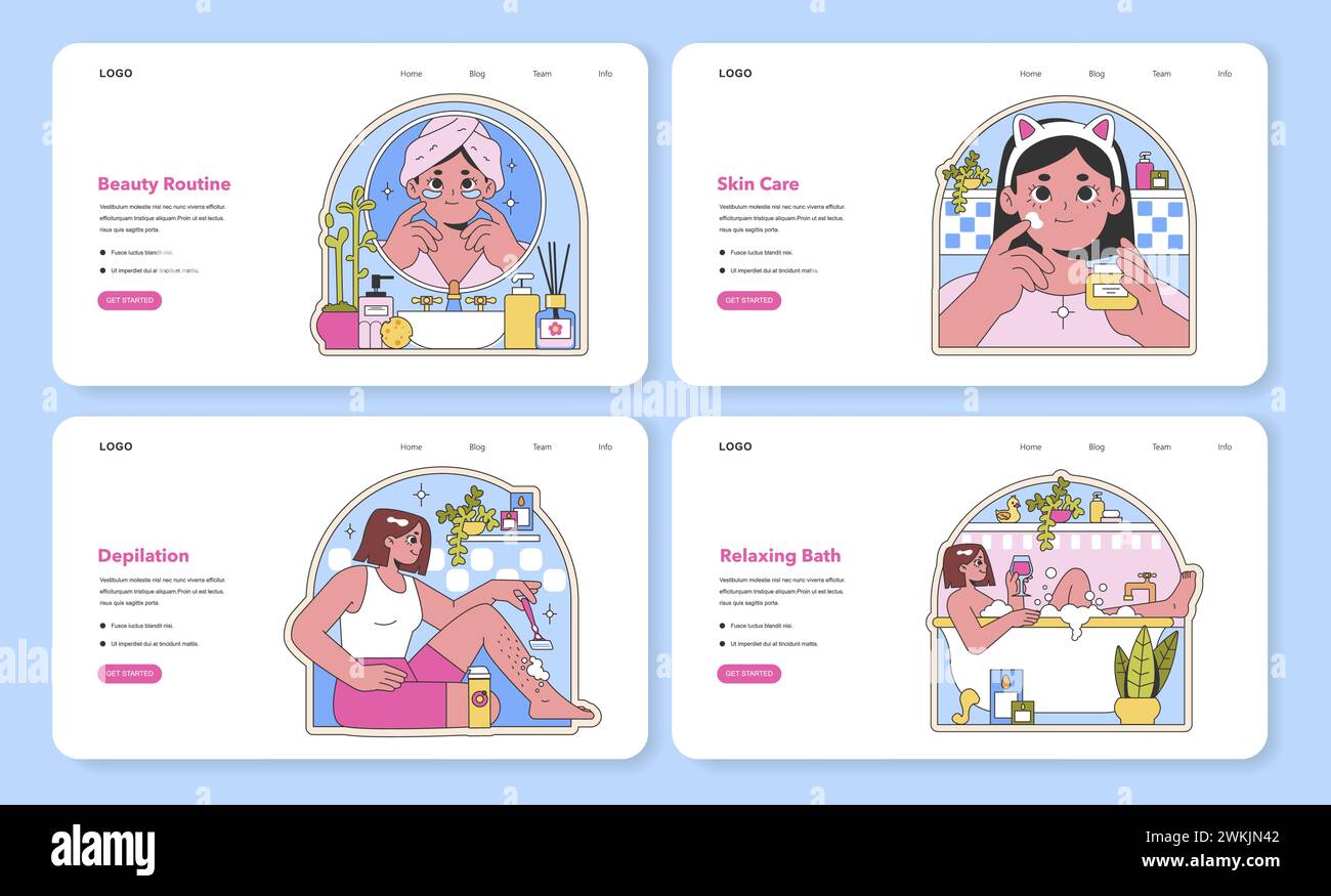 Beauty routine guide. A comprehensive visual series on skincare, depilation, and bath relaxation ...