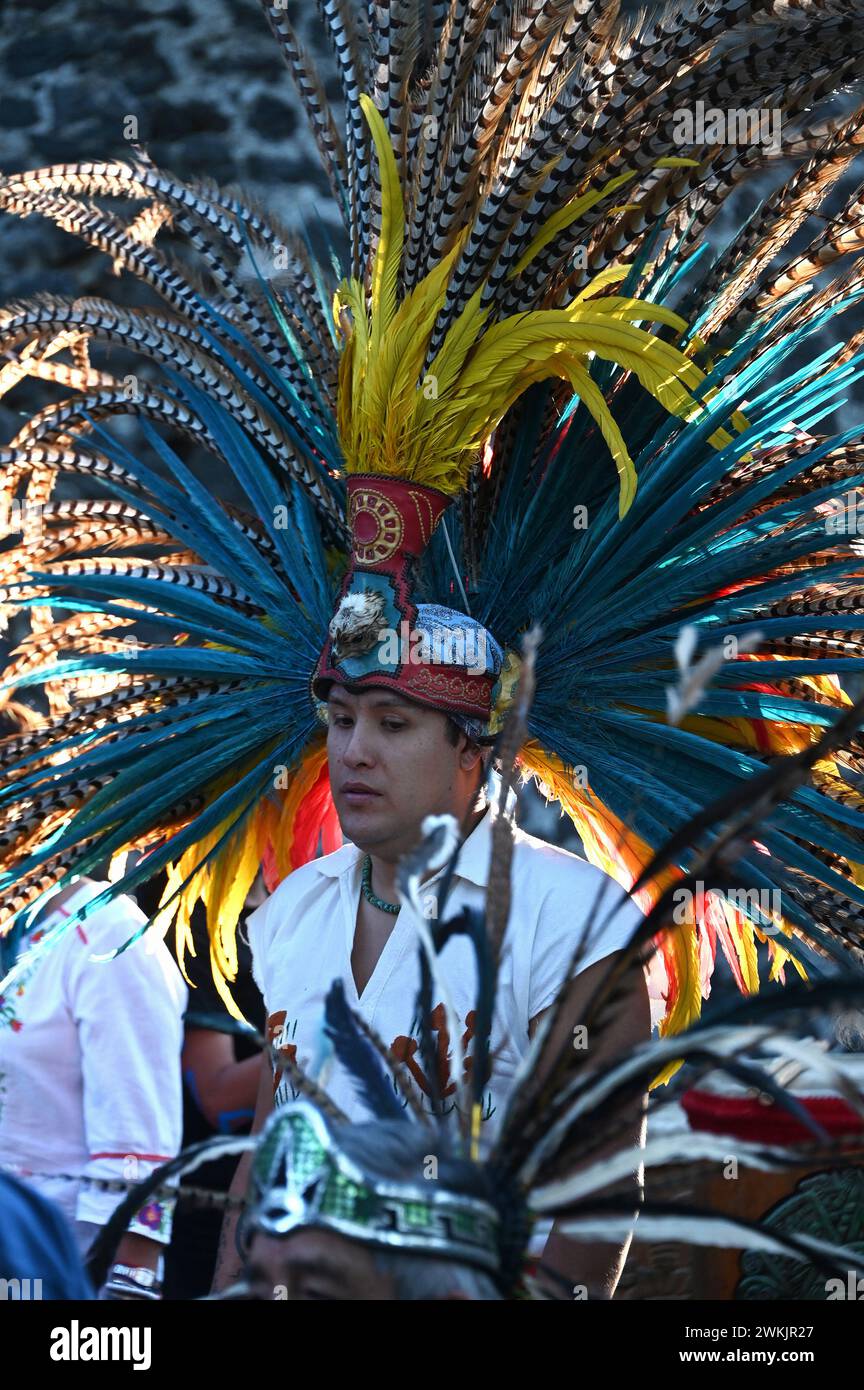 Religious ritual of an indigenous people in a park in Coyoacan, Mexico ...