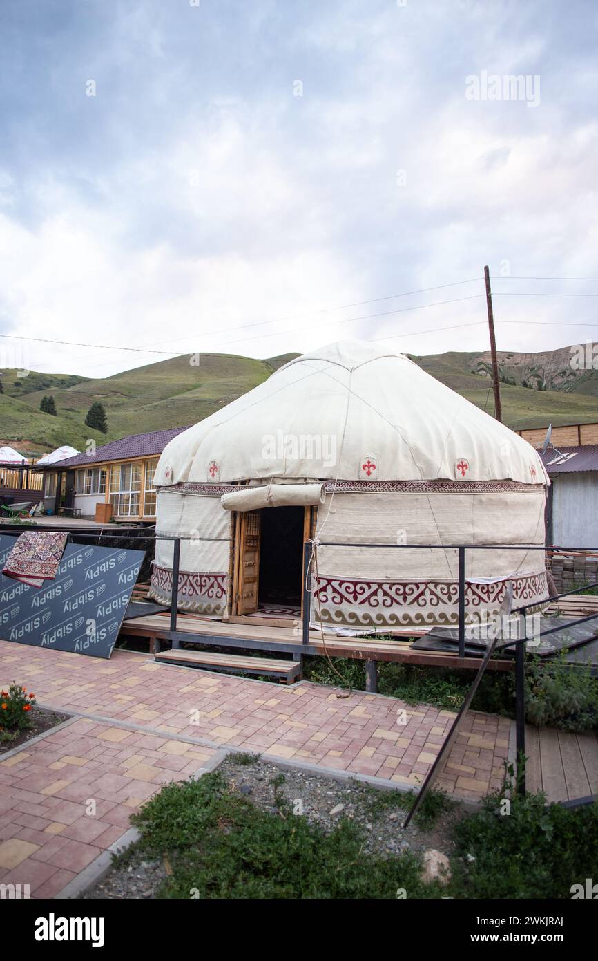 The yurt, a nomadic tent of Central Asia, is round, made of felt or ...