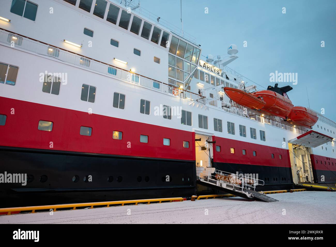 Hurtigruten ship, MS Polarlys, after a short stop along the route of ...