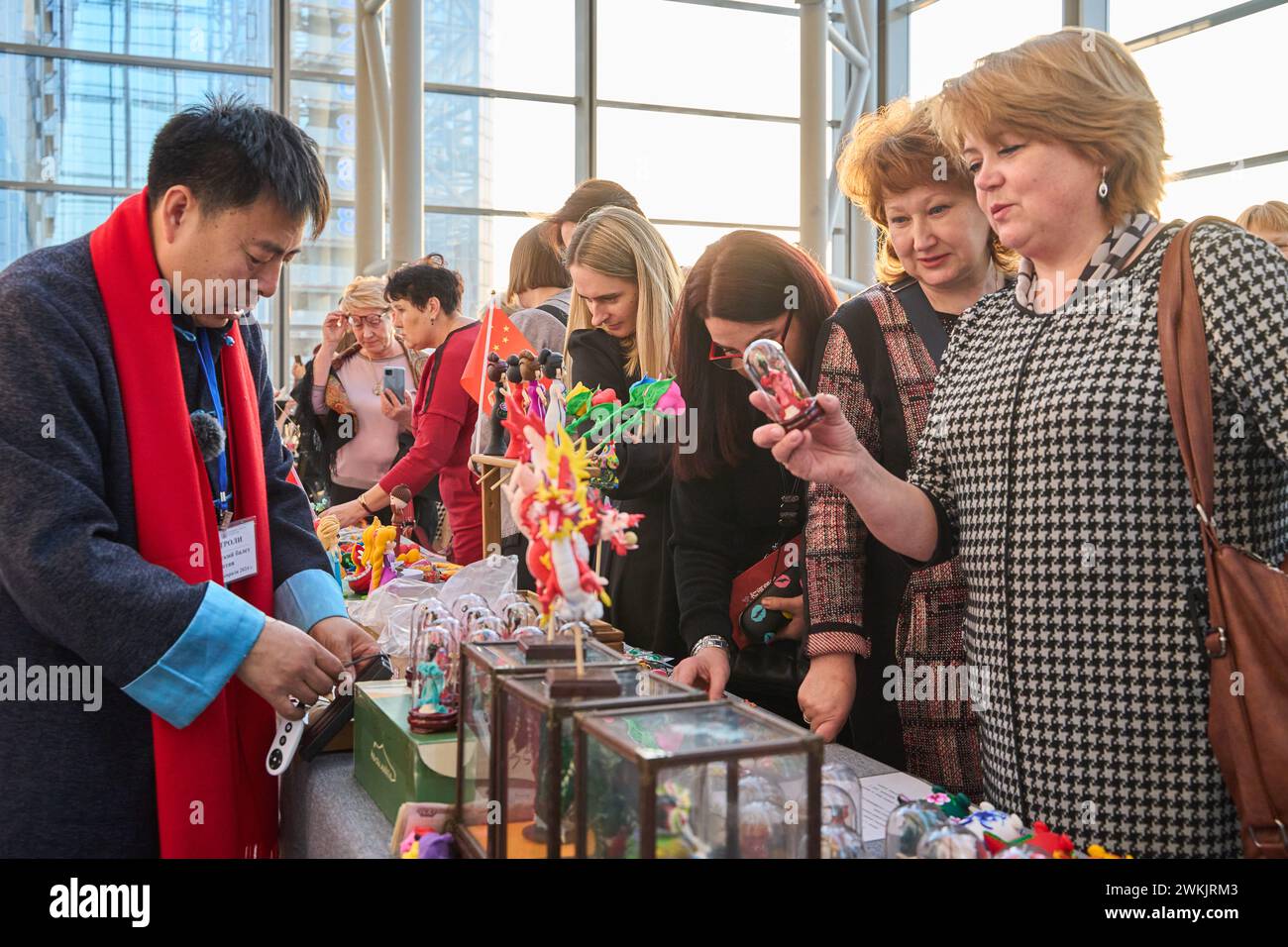 Vladivostok, Russia. 20th Feb, 2024. Visitors look at dough sculptures ...