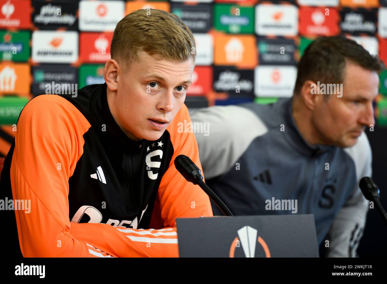 Prague, Czech Republic. 21st Feb, 2024. Player Filip Panak, left, and ...