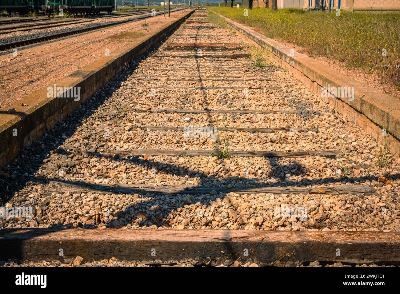 Rails of the Spanish conventional railway, La Nava Station, Puertollano ...