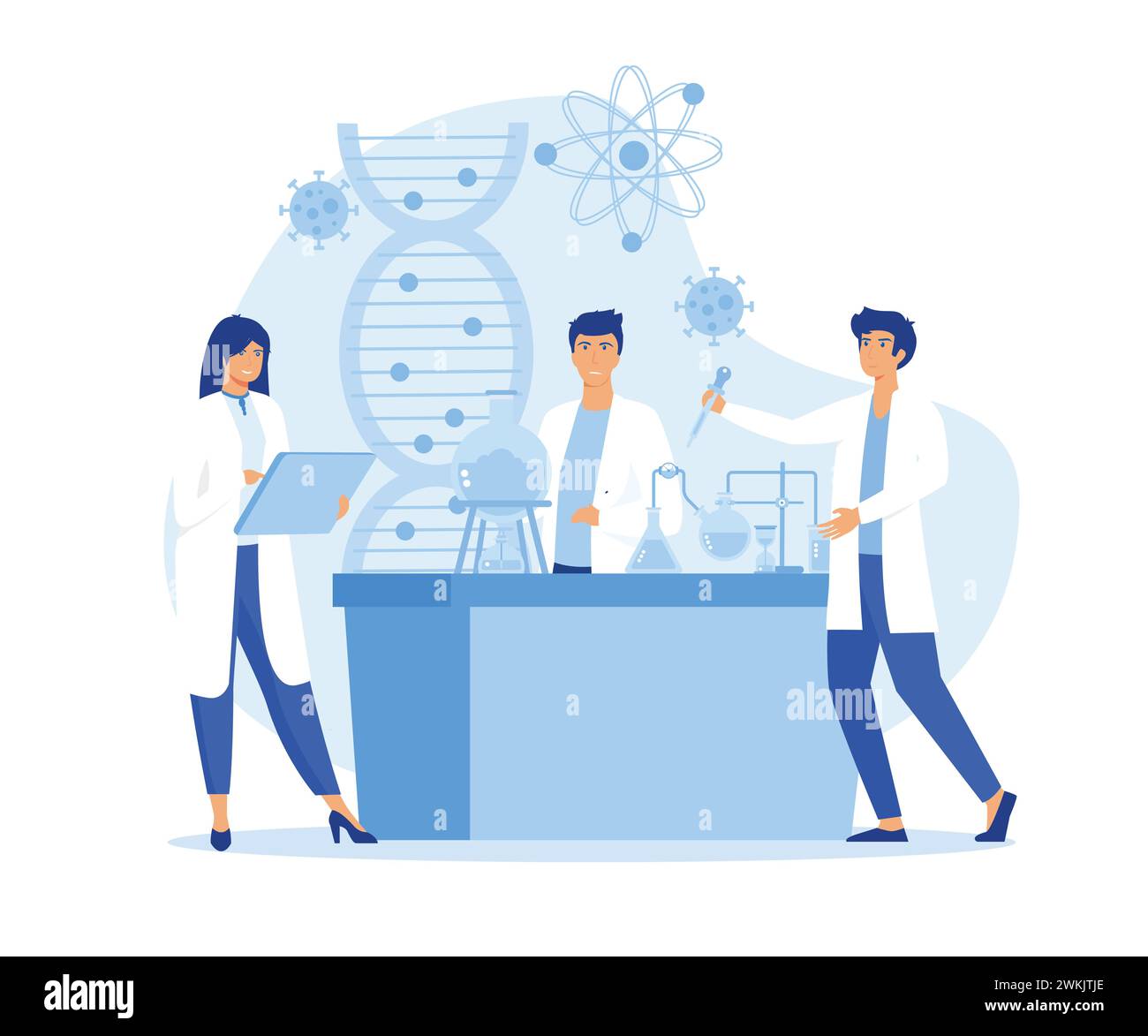 Scientists two men and woman working at science lab. Laboratory ... Scientists two men and woman working at science lab. Laboratory ...