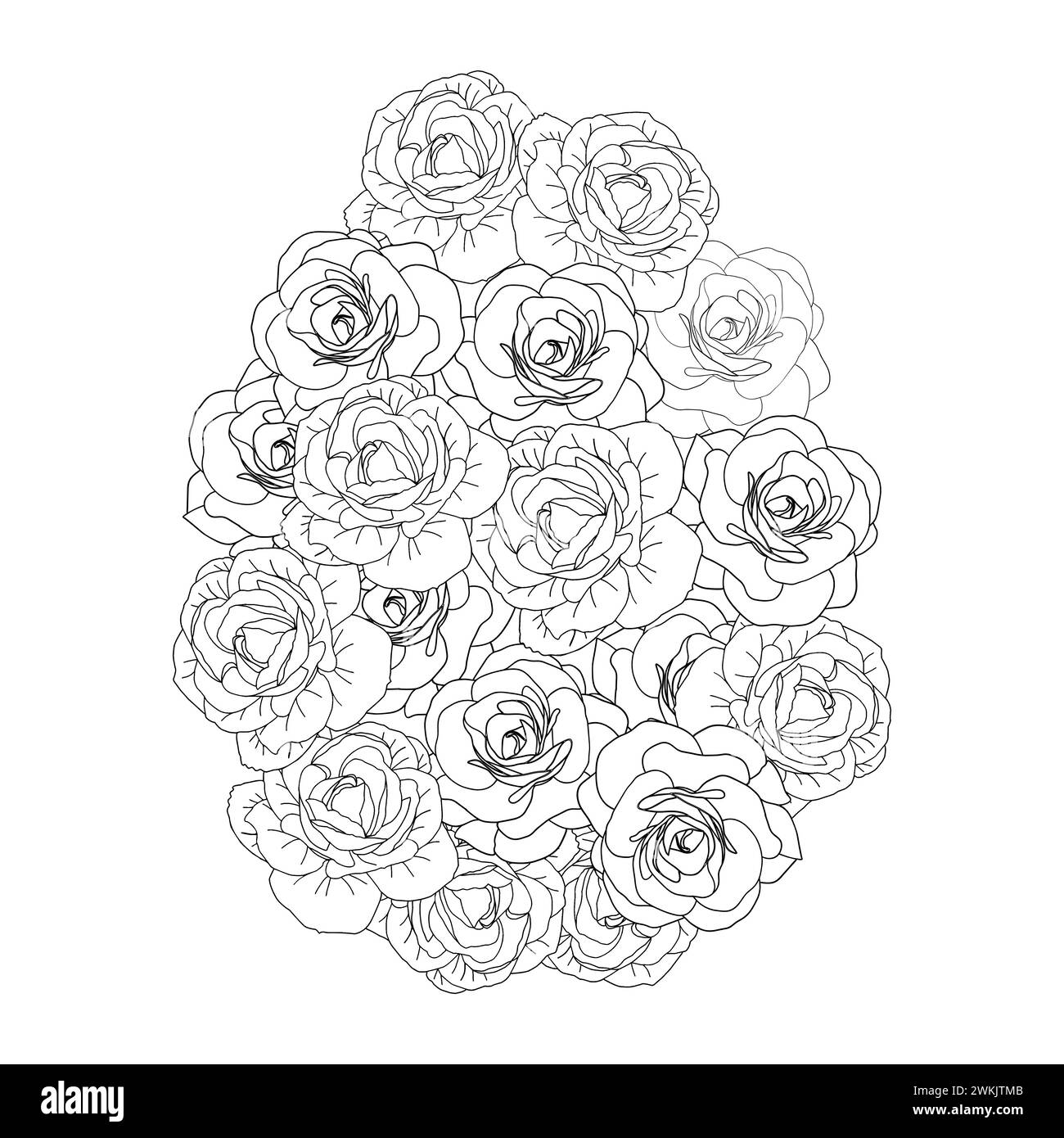 Line art spring camellia flower Easter egg , hand drawn floral elements ...