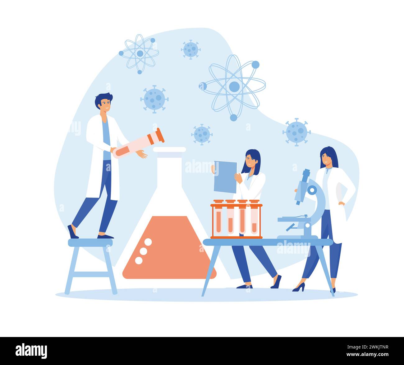 Scientific research. Scientist people wearing lab coats, science ...