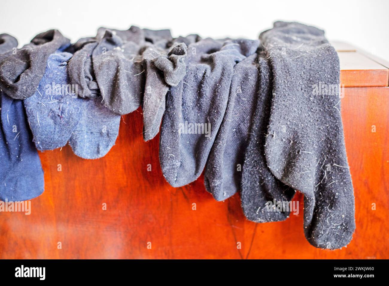 washed men's black socks in wool on the closet. Cleaning the house ...