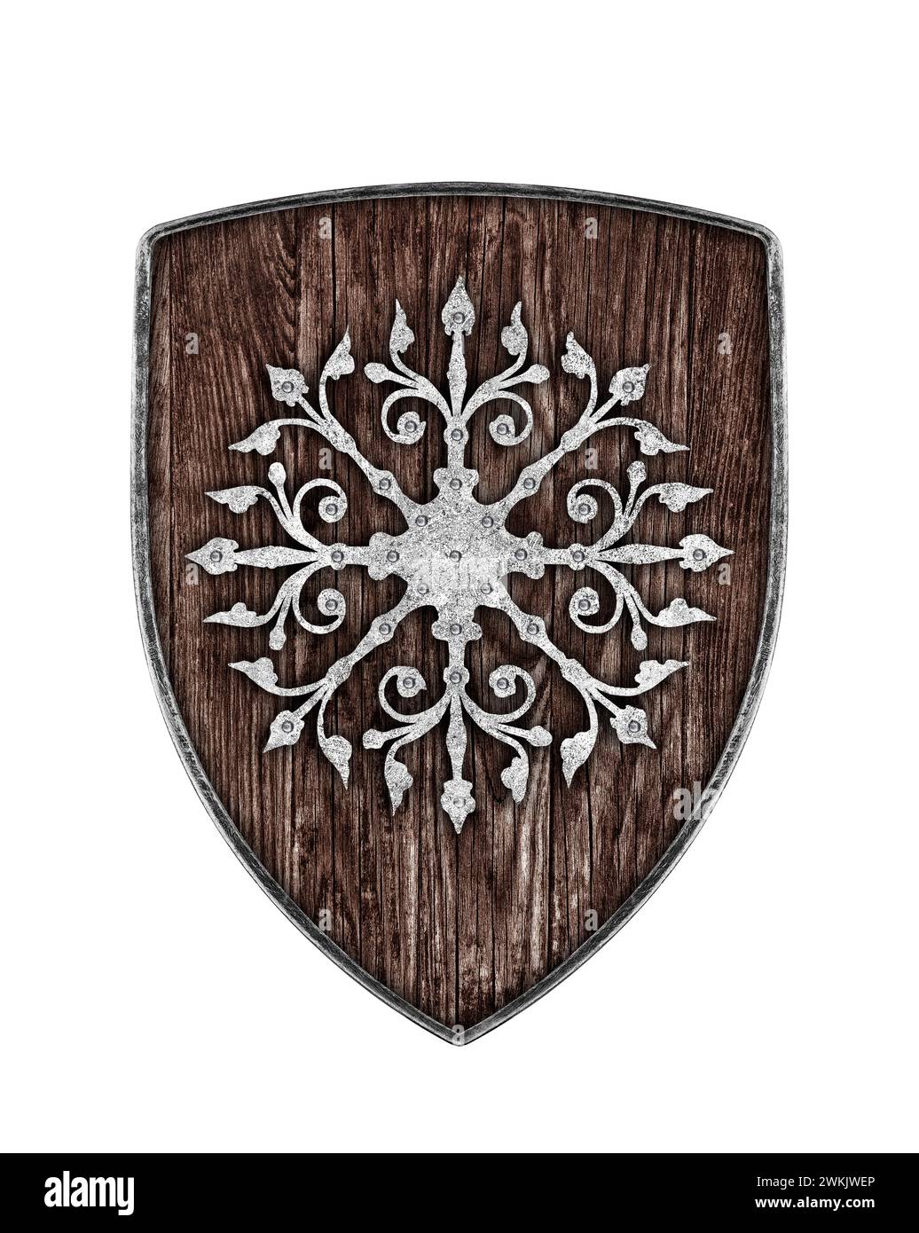 Old decorated wooden shield isolated on white background Stock Photo ...