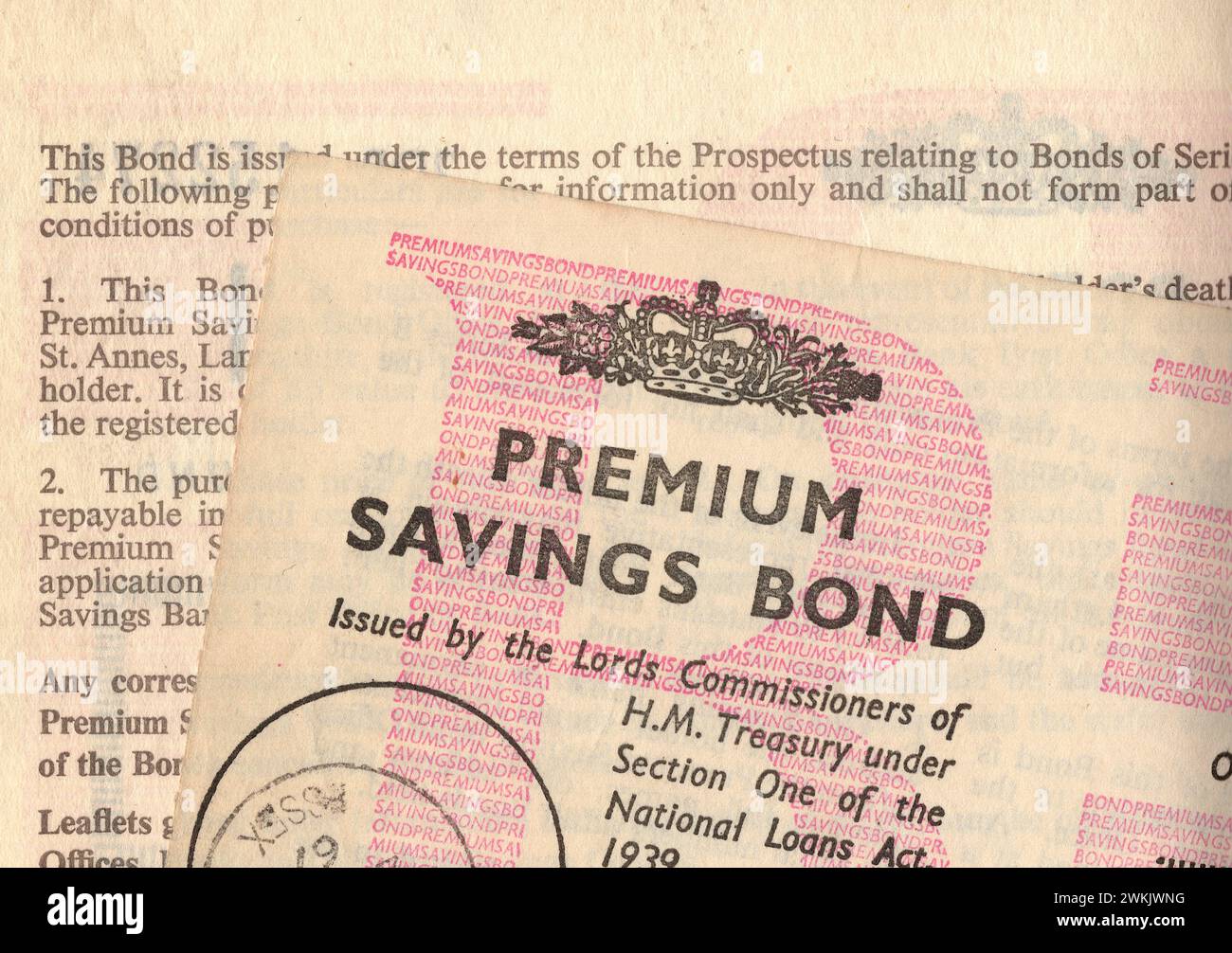 A close up of a vintage £1 Premium Savings Bond showing the front and ...