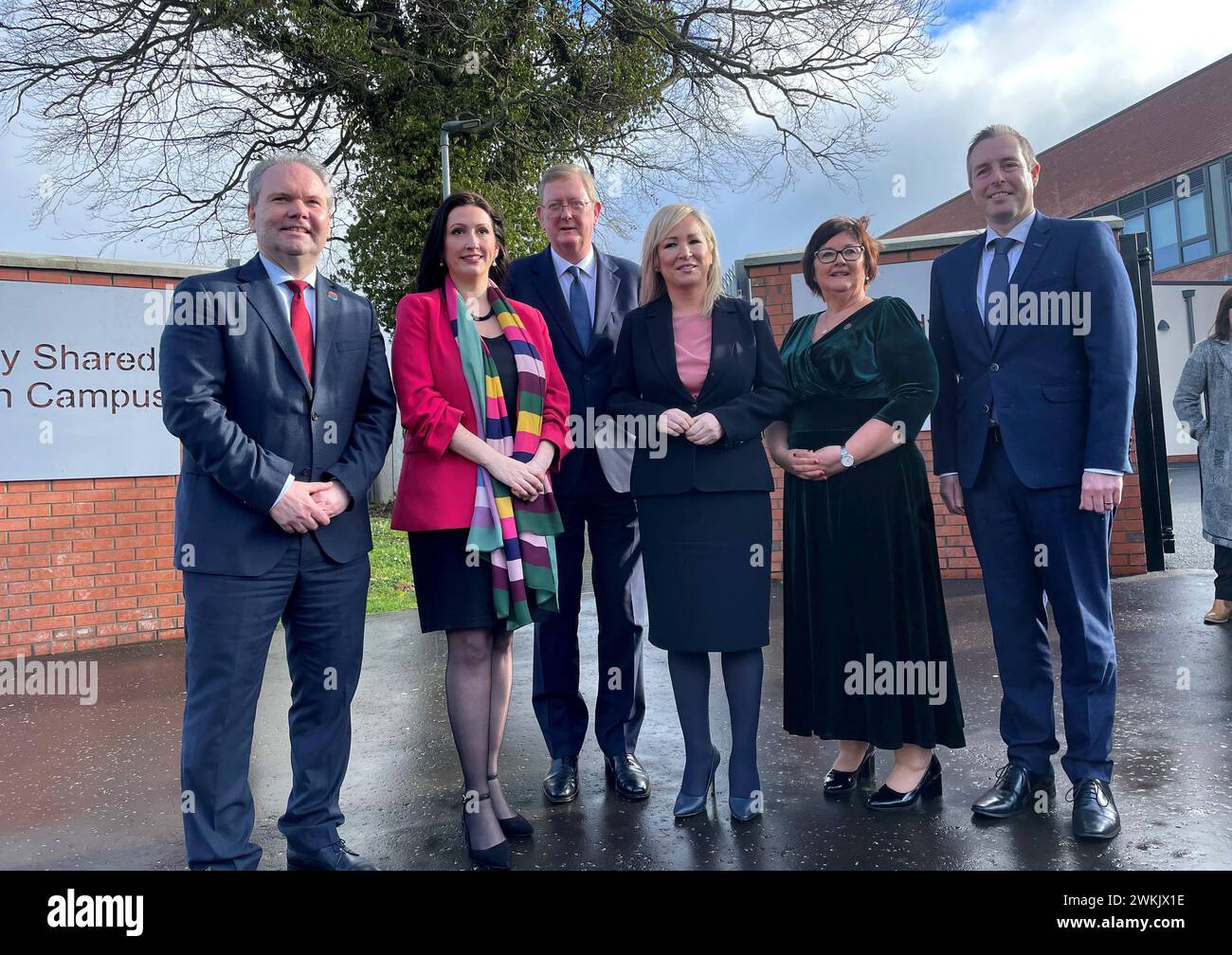 (left to right) Principal of Limavady High School Darren Mornin, Deputy First Minister Emma ...