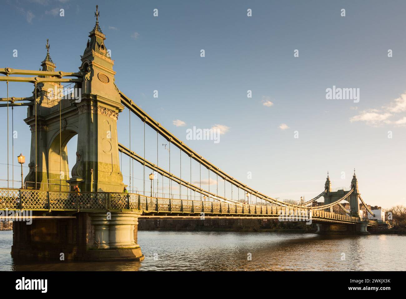 Hammersmith Bridge basking in evening sunlight whilst still waiting for ...