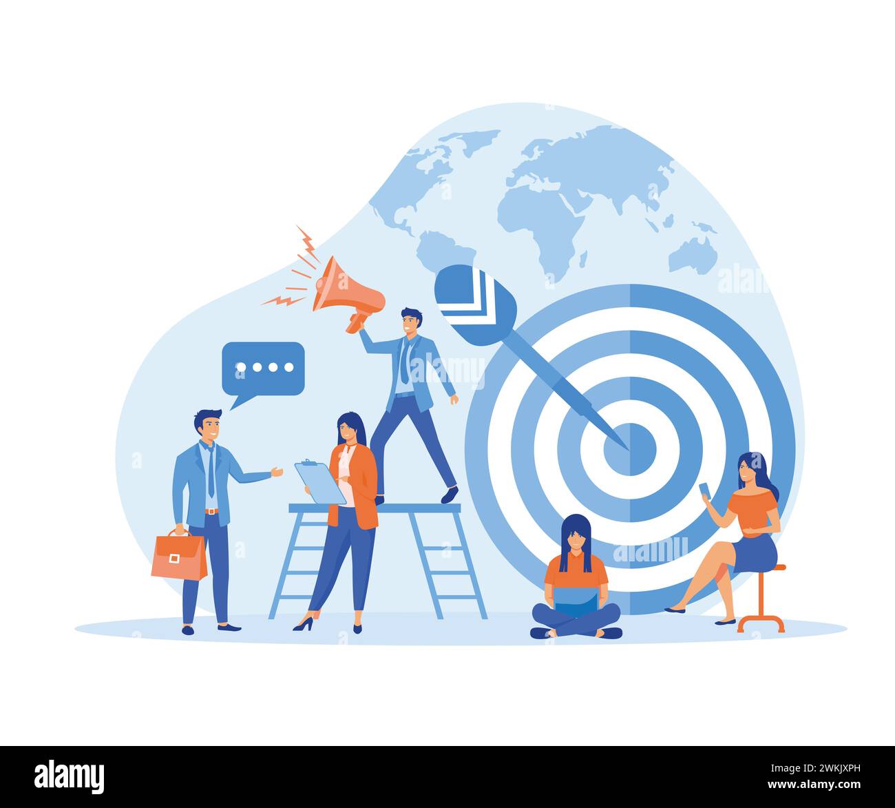 Teamwork to build organizational success by setting the right marketing target. flat vector ...