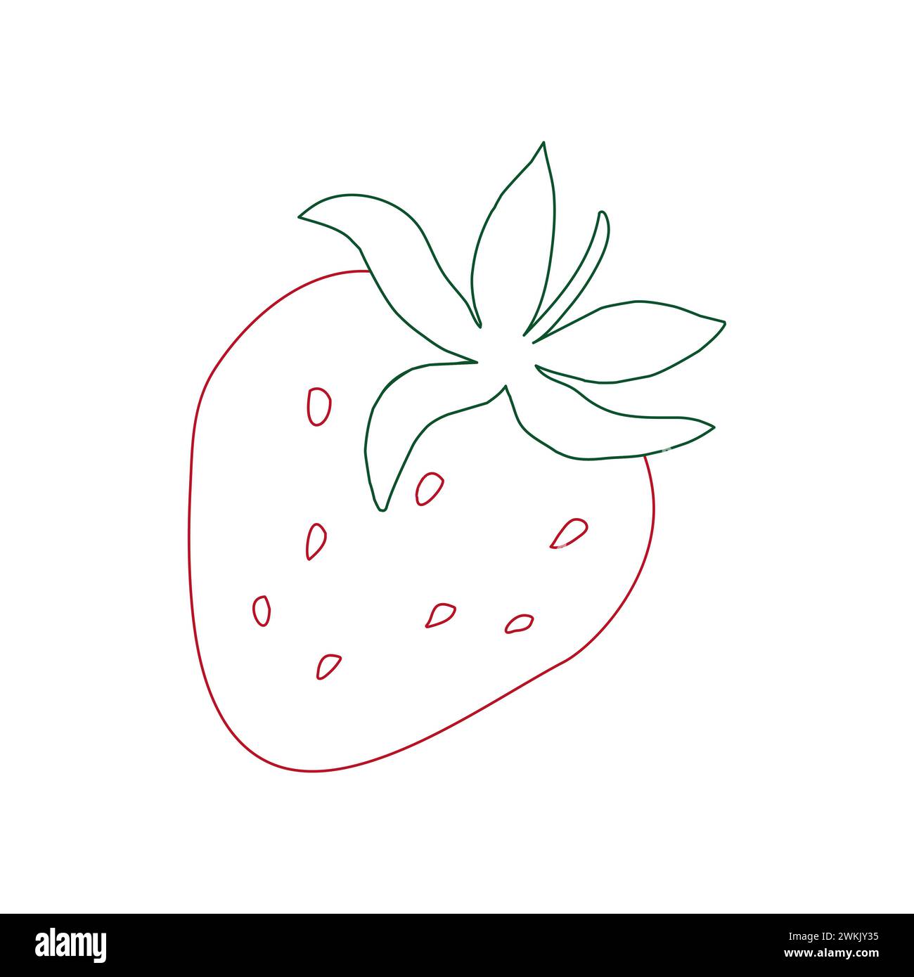 Strawberry line art summer fruit icon, logo, coloring page. Sweet food ...