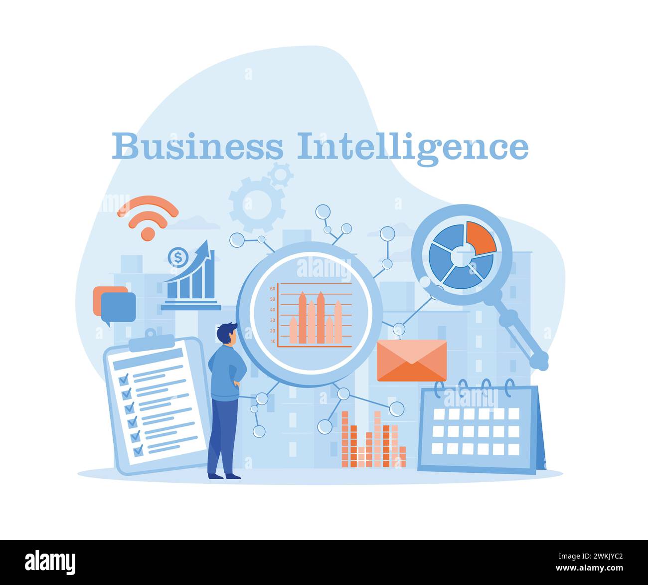 Business intelligence concept as vector background illustration with ...