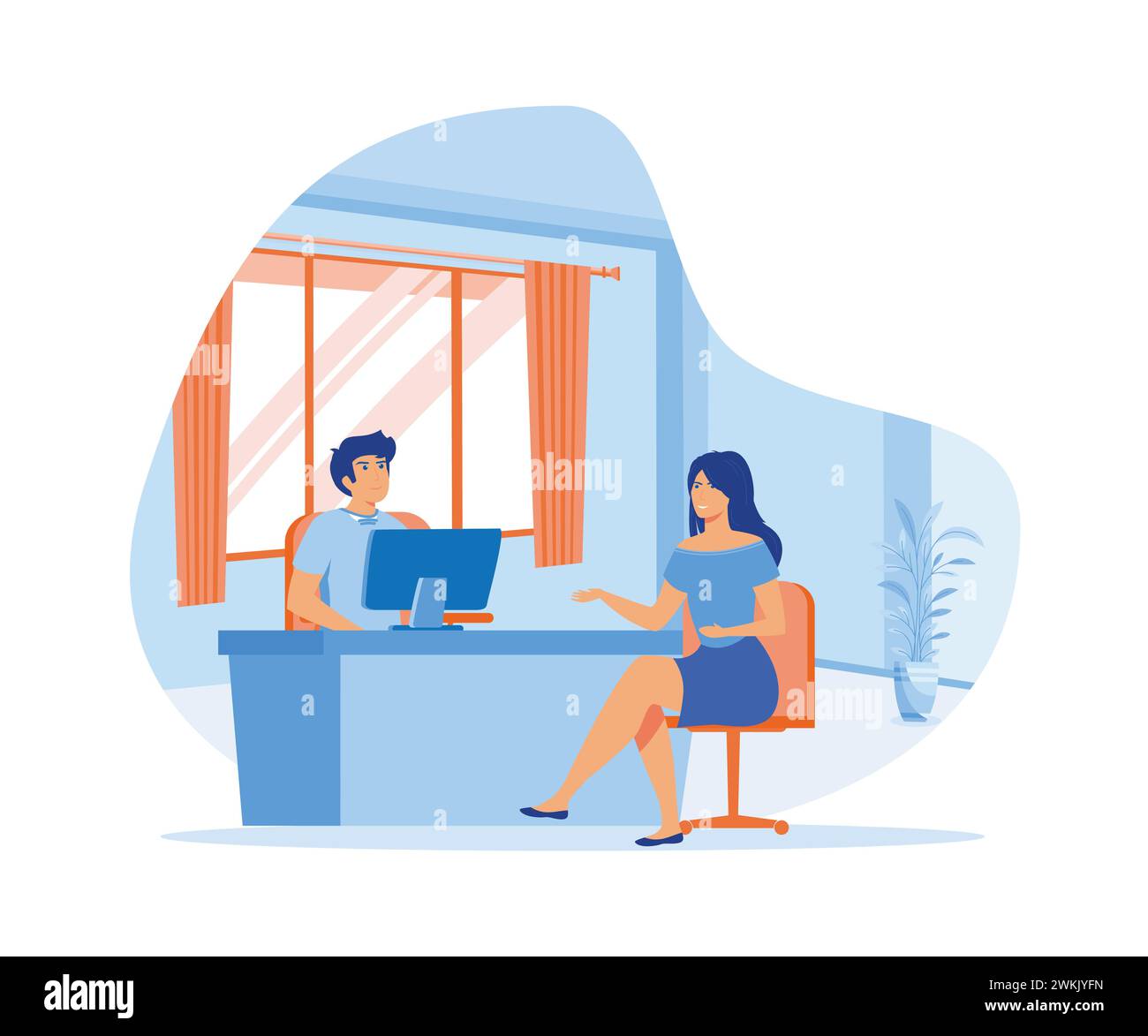 Woman having a job interview with Businessman HR. flat vector modern ...