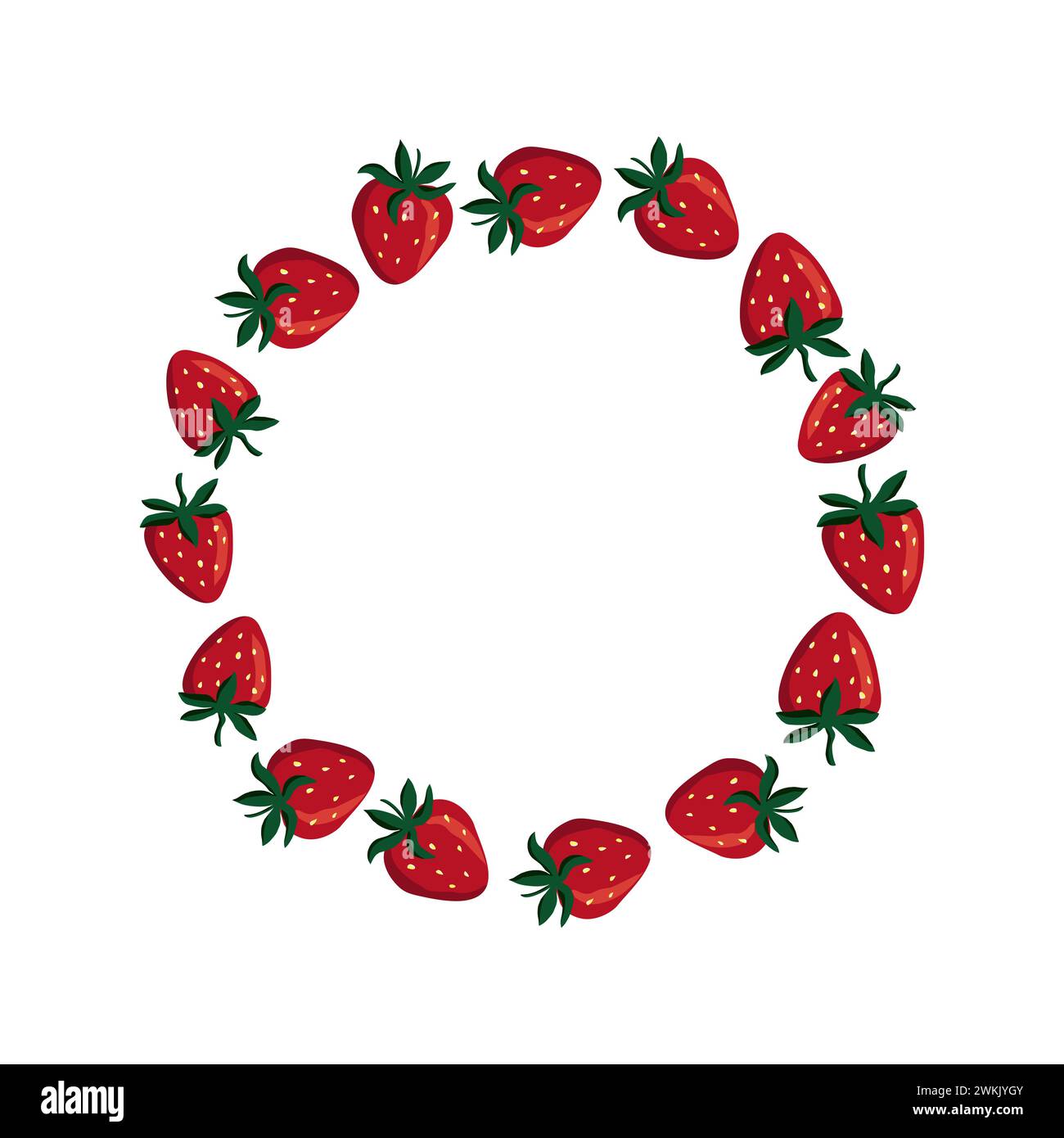 Red strawberry summer hand drawn fruit circle wreath for card or invite ...