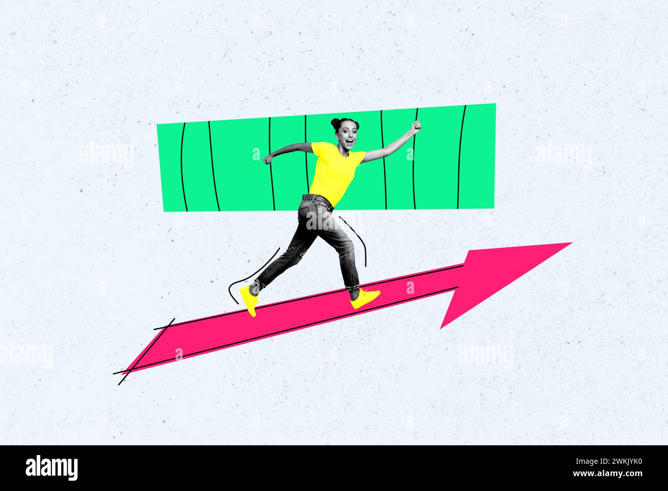 Composite collage picture image of funny female running fast have fun ...