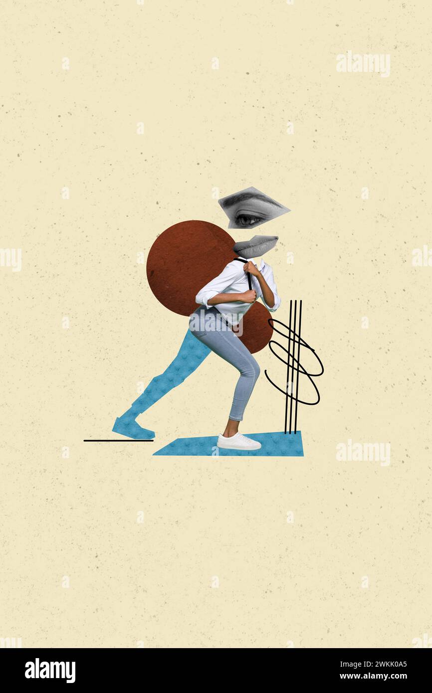 Creative drawing collage picture of female eye mouth face elements walk ...