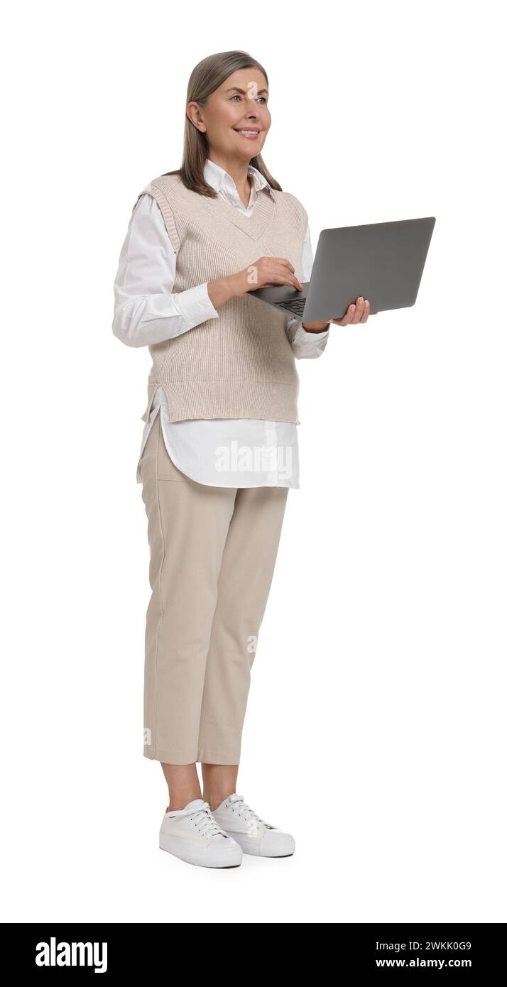 Cheerful senior woman laptop Cut Out Stock Images & Pictures - Alamy