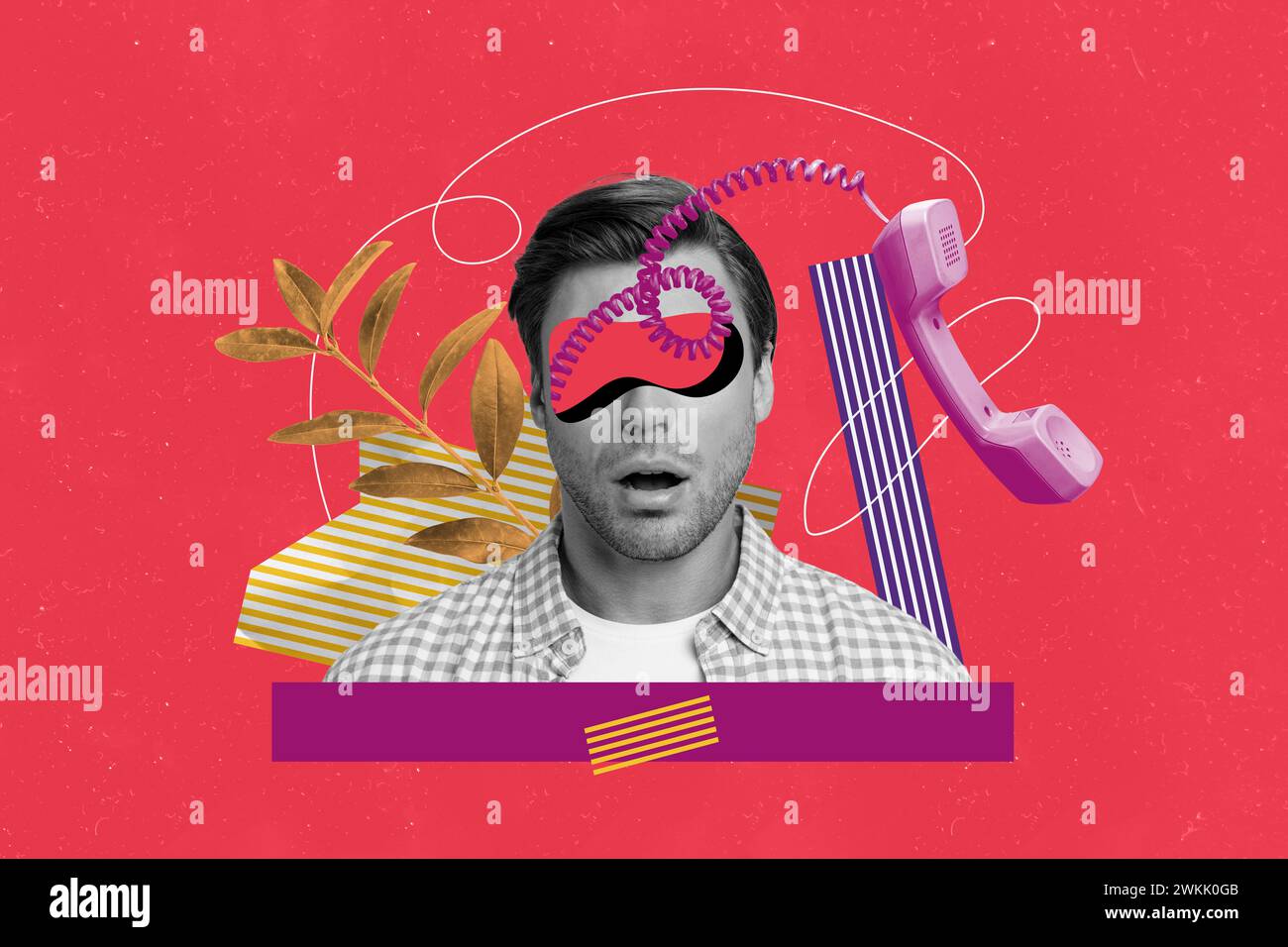 Creative collage poster young man without eyes empty blank space wired ...