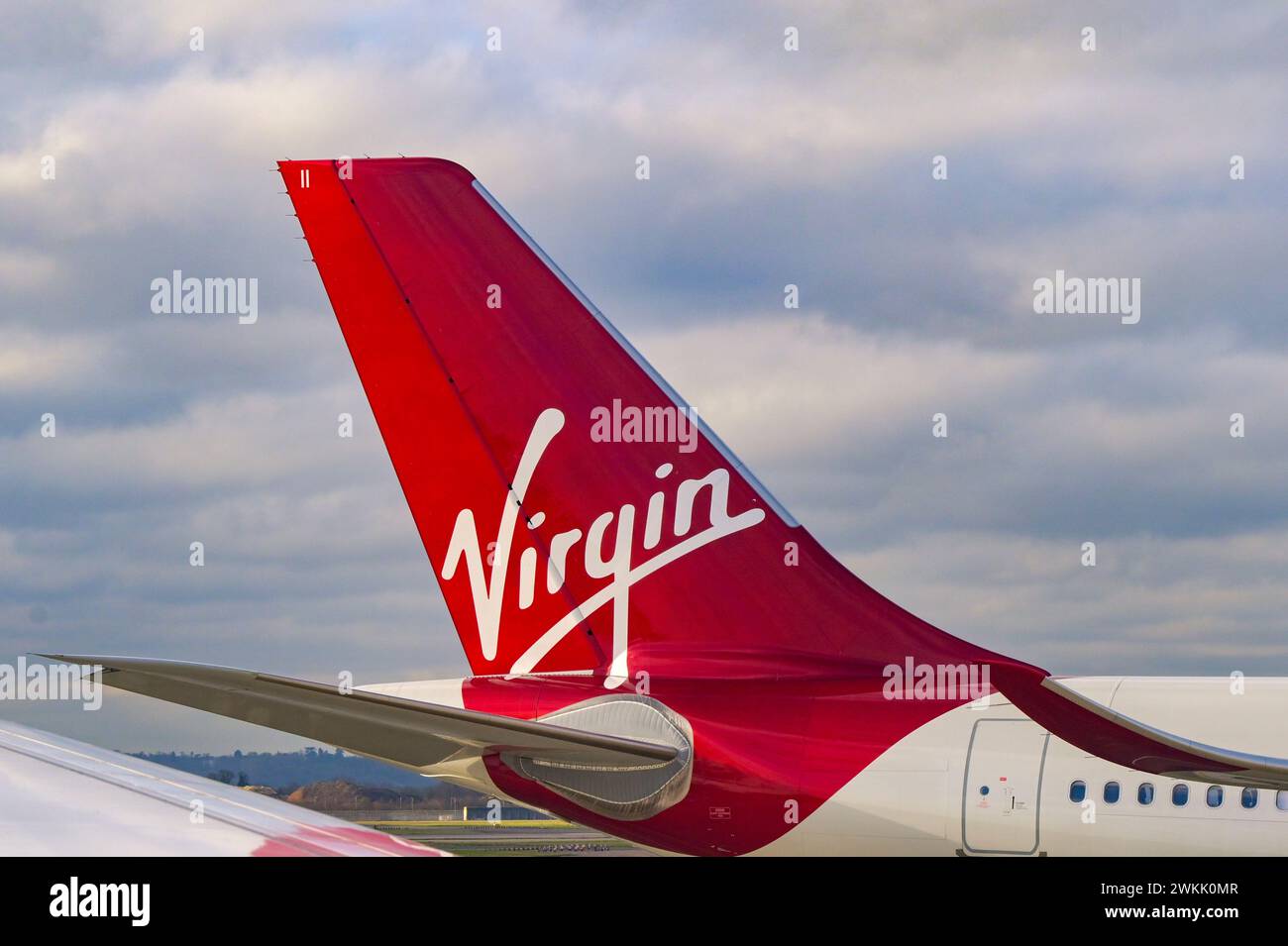 London, England, UK - 11 January 2024: Tail fin of a passenger jet ...