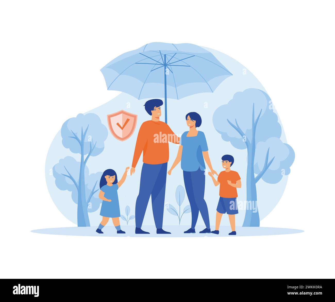 Family standing under insurance umbrella together. Shield protection ...