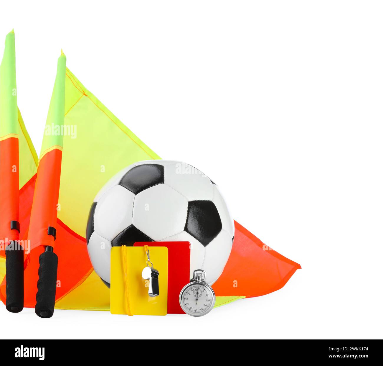 Soccer ball and different referee equipment isolated on white Stock ...