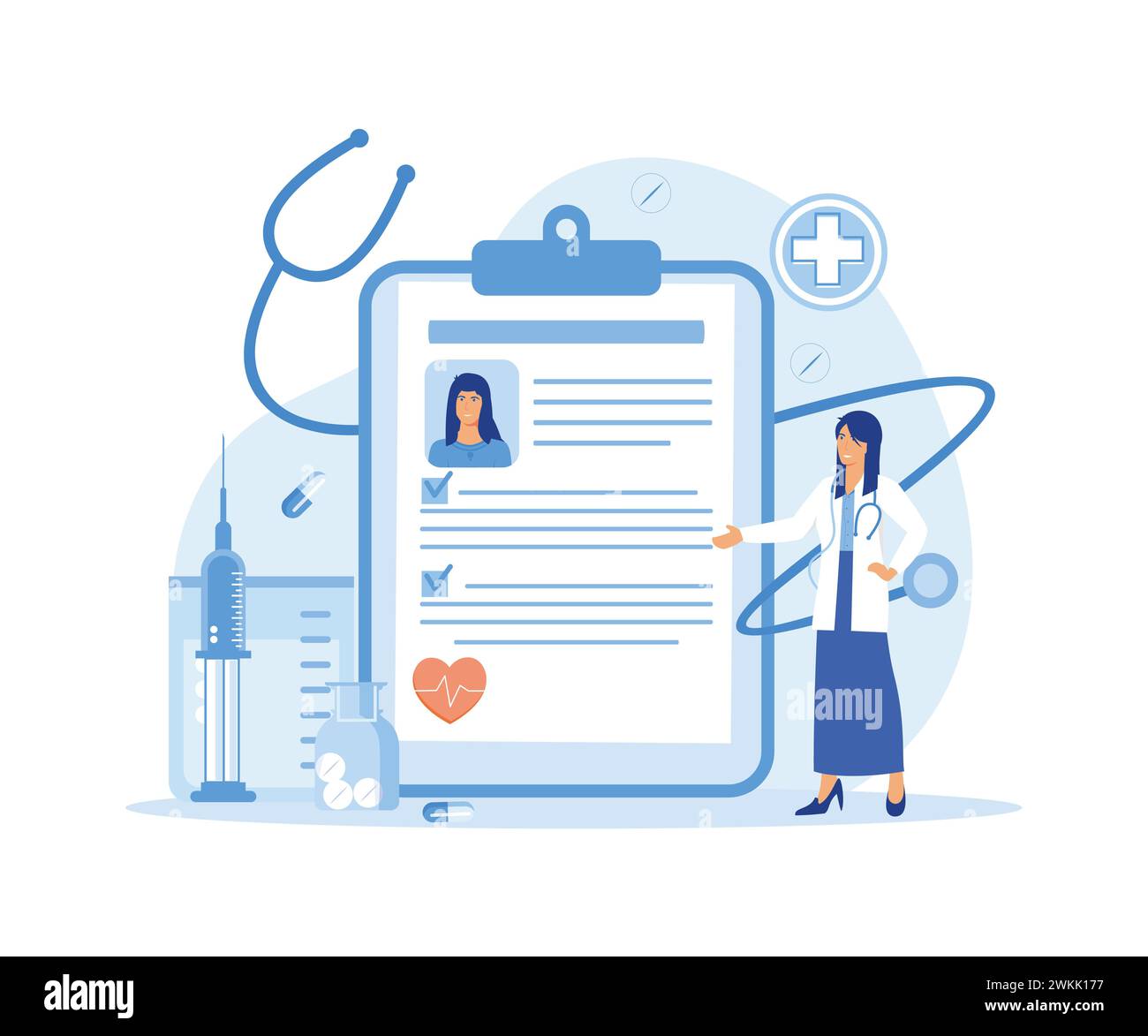 Abstract tablet with patient health status and history file. E-health ...