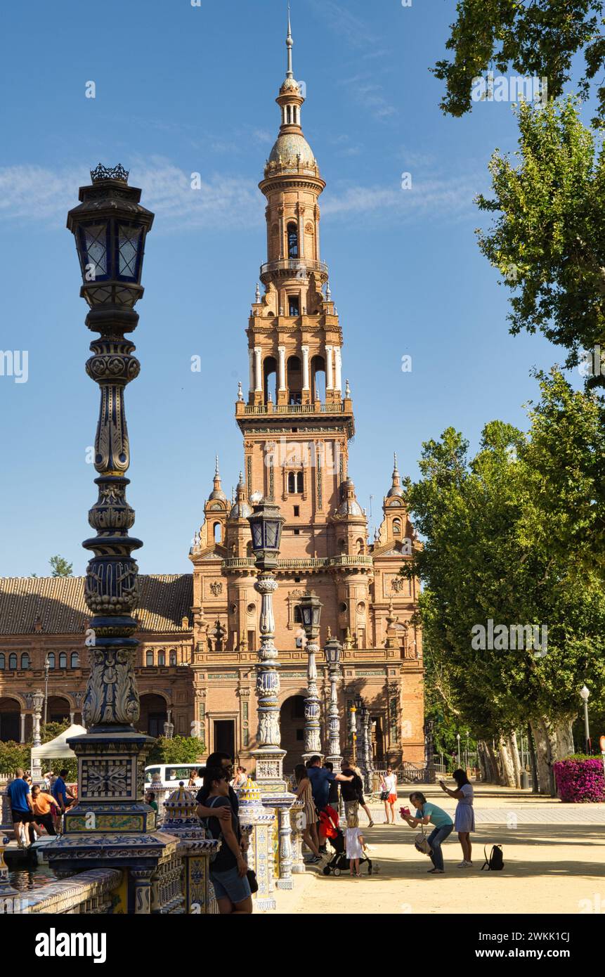 Seville,Spain- June 29,2018: A view of Plaza De Espana a popular ...