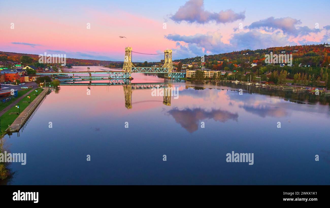 Aerial Golden Hour Lift Bridge Reflections in Houghton Stock Photo - Alamy