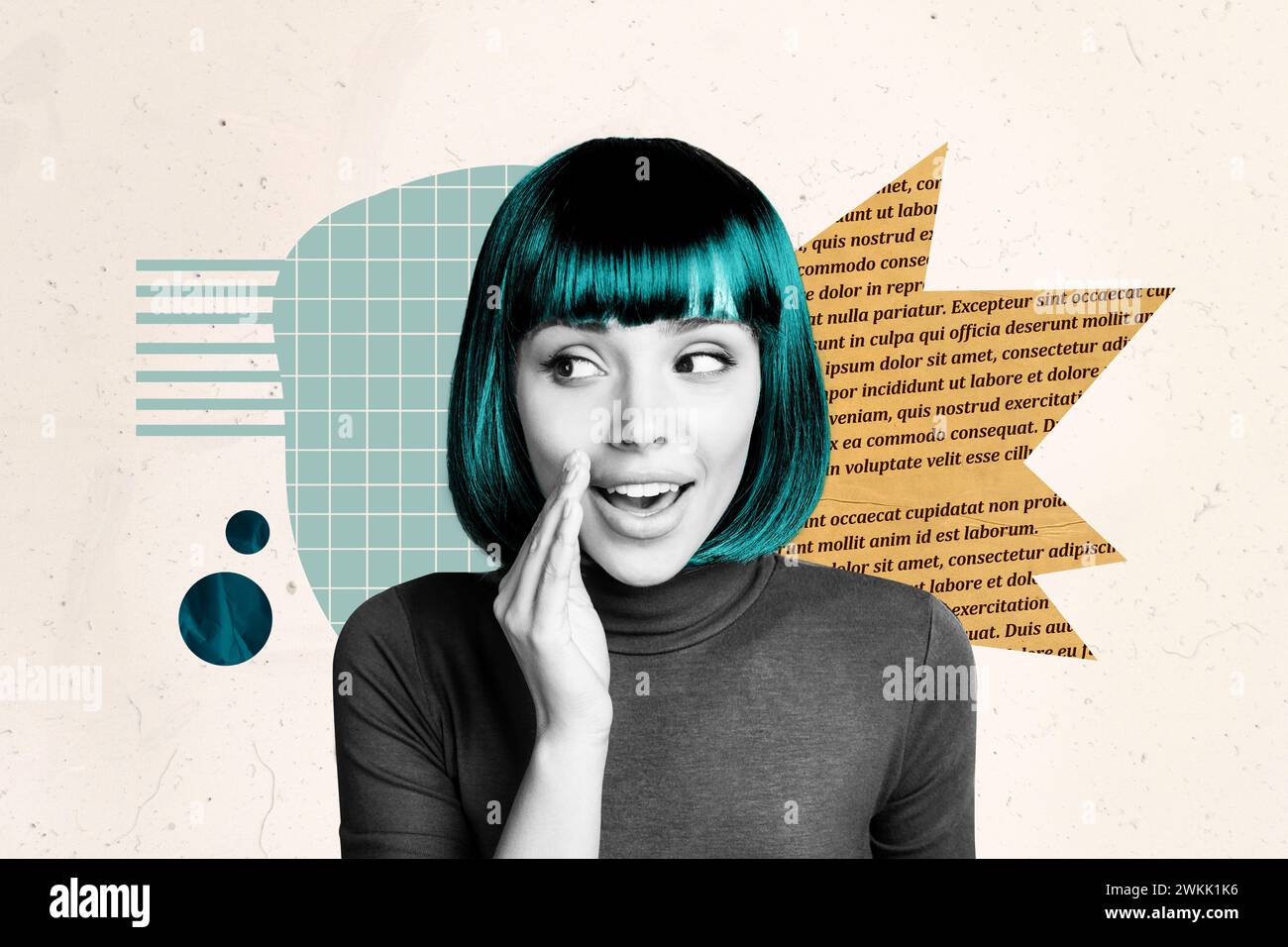 Collage photo sketch image of funny lady freak with blue bob hair ...